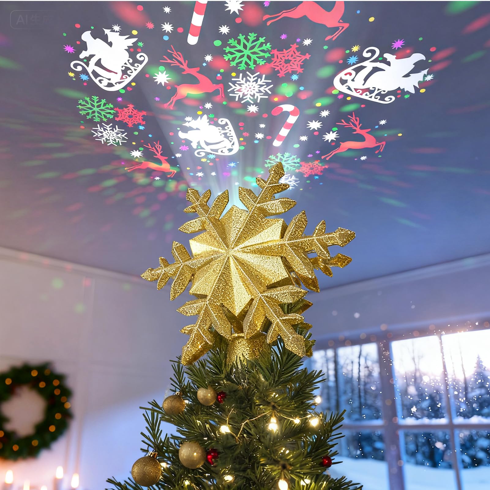 DG-Direct Christmas Tree Topper Lighted with 6 Projected Patterns, Led ...