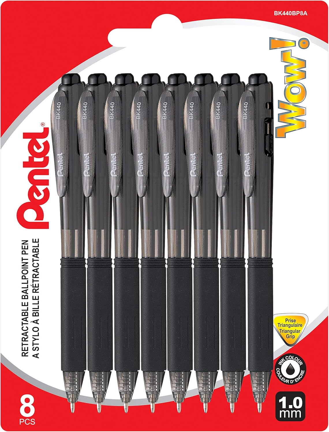 Pentel Retractable Ballpoint Pen Medium 1.0mm 8-Pack, Black Ink Colour ...