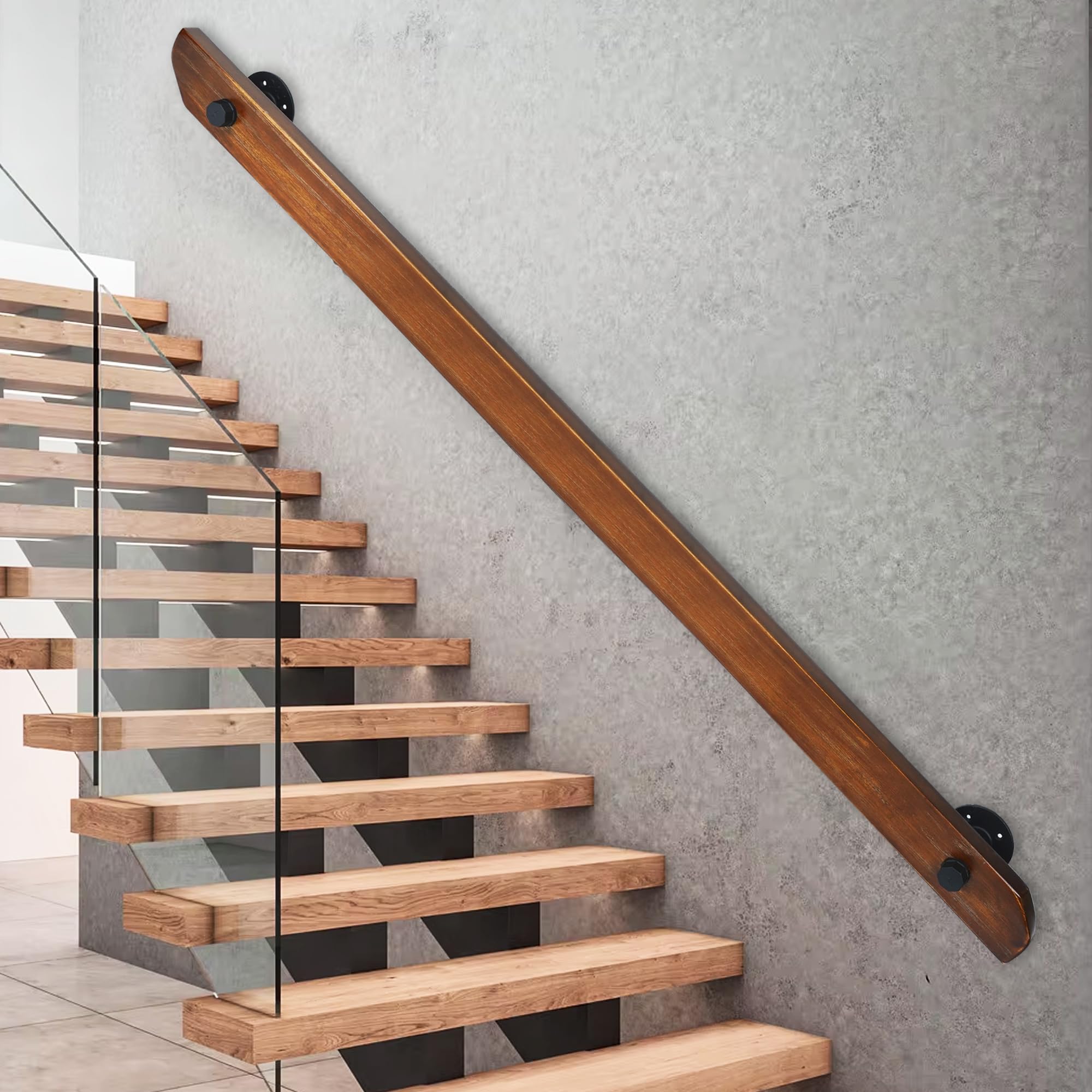 Wood Handrails, Indoor Non-Slip Staircase Handrail,Retro Rustic Wall ...