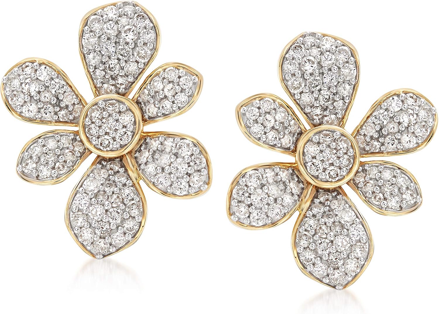 Ross-Simons 1.50 ct. t.w. Diamond Flower Earrings in 14kt Yellow Gold ...