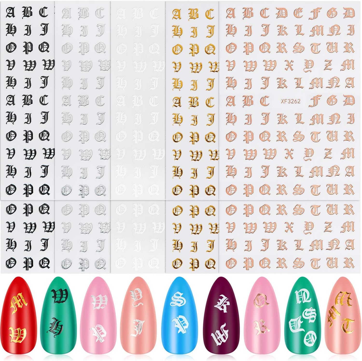 10 Pieces 3D Letter Nail Stickers Alphabet Letter Nail Art Stickers ...