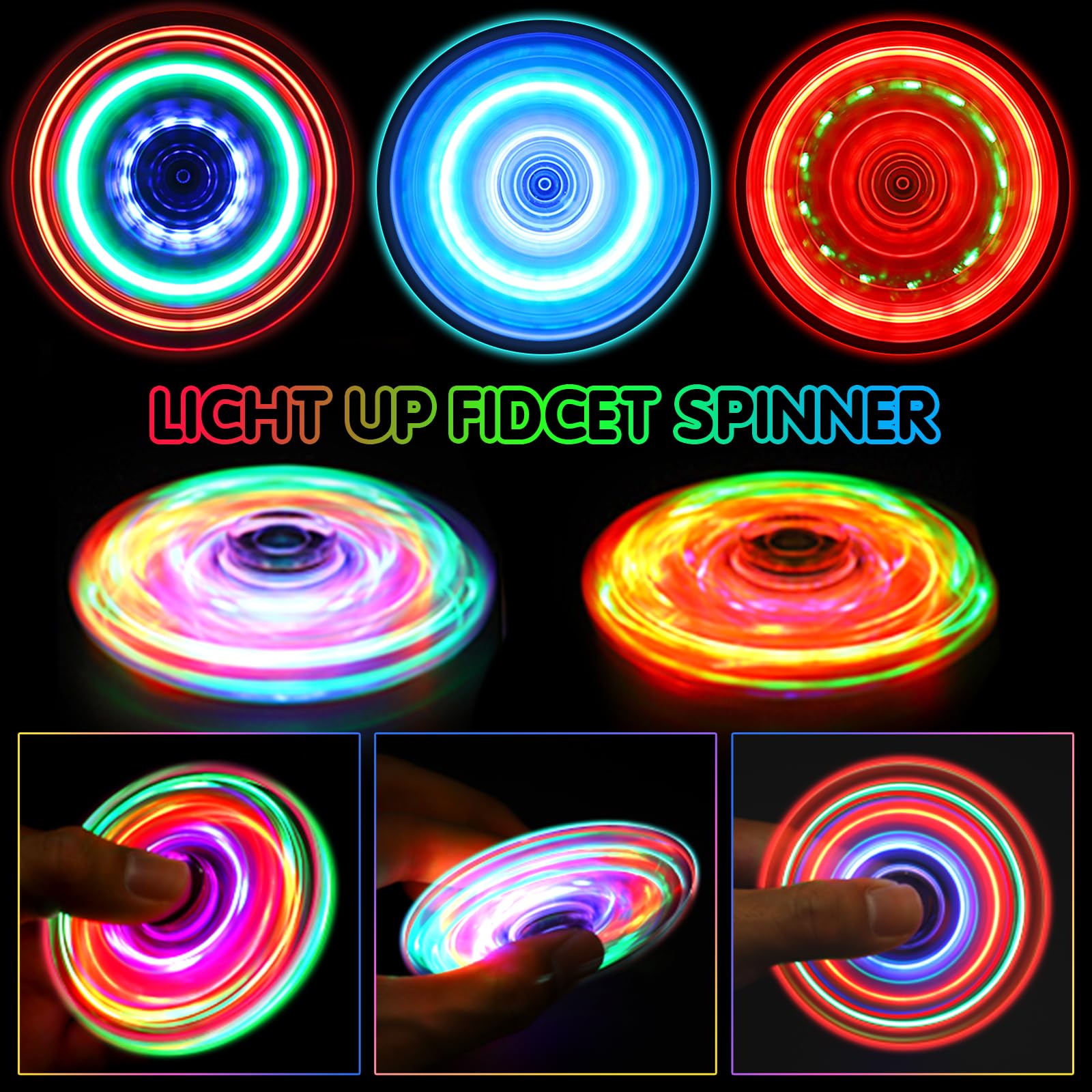 Gigilli Fidget Spinners 2 Pack, LED Light Up Sensory Fidget Toys For Kids Adults, Glow In The ...