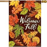 Amazon.com : Fall Leaves Welcome House Flag Autumn Acorns 28" x 40 ...
