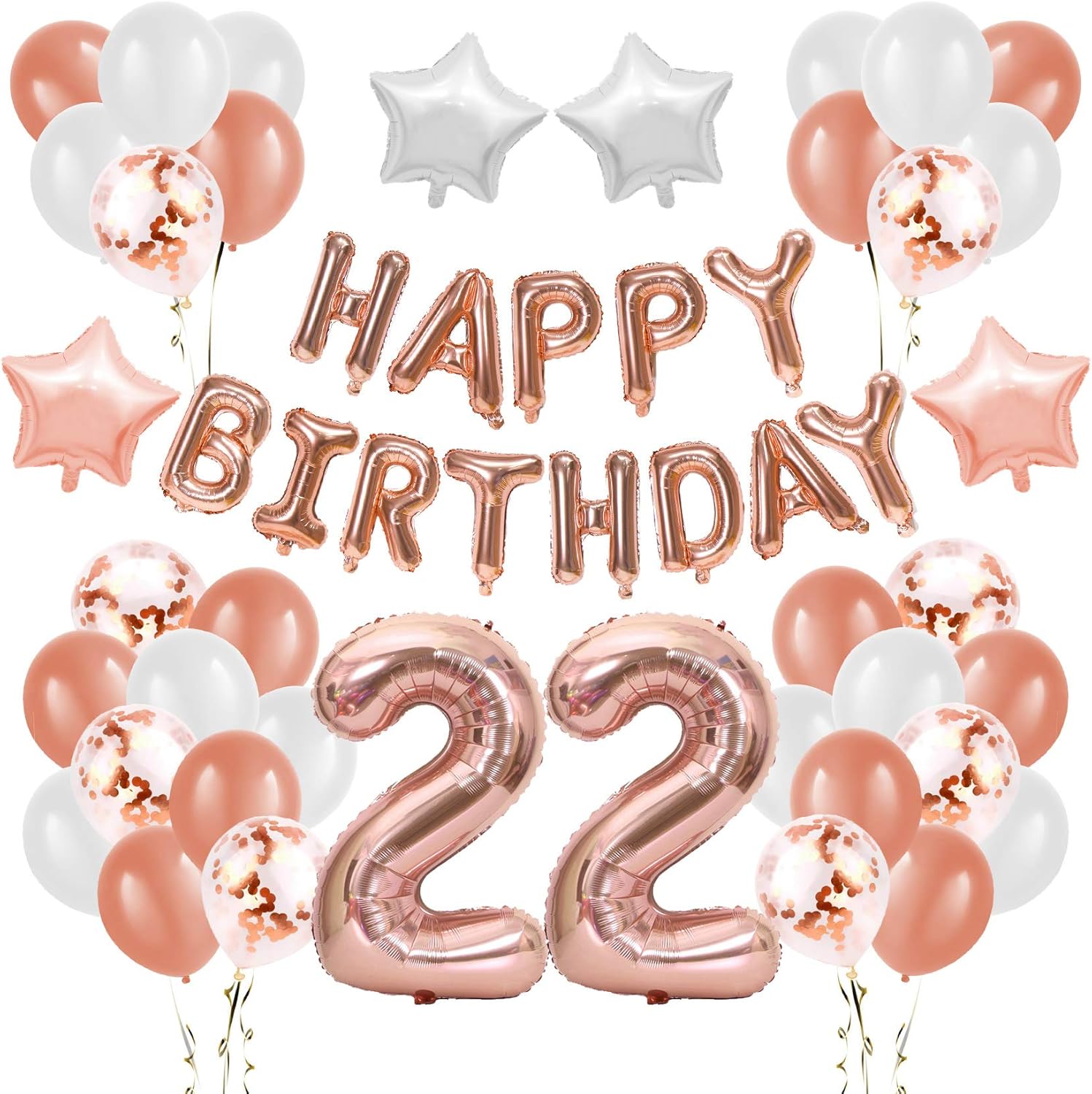 22nd Birthday Party Decoration, Number 22 Birthday Balloons, Happy Birthday Banner, Rose Gold ...
