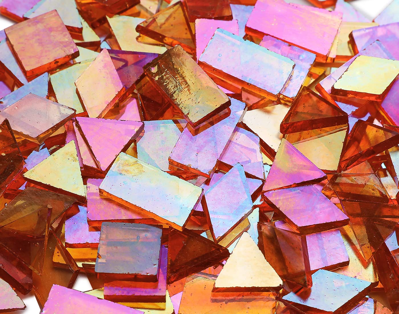 200 Pieces Bulk Iridescent Mosaic Glass Tiles, 4 Shapes Mixed Stained ...