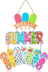 Amazon.com: Hello Summer Hanging Sign Slippers Ice Lolly Welcome Sign ...