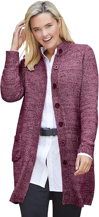 Amazon.com: Woman Within Women's Plus Size Marled Sweater Jacket: Clothing
