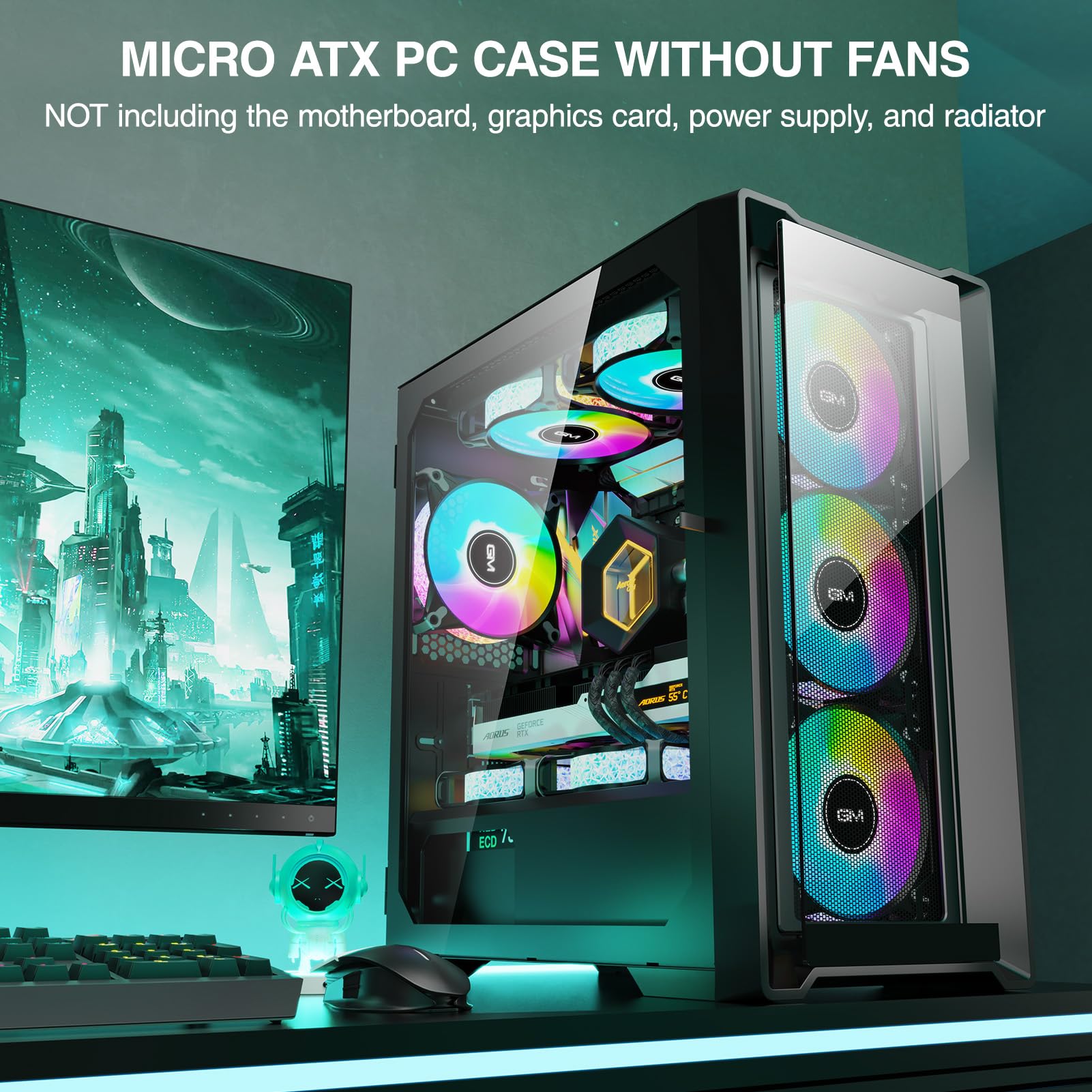GIM Micro ATX PC Case, Gaming Computer Case With Opening Tempered Glass ...