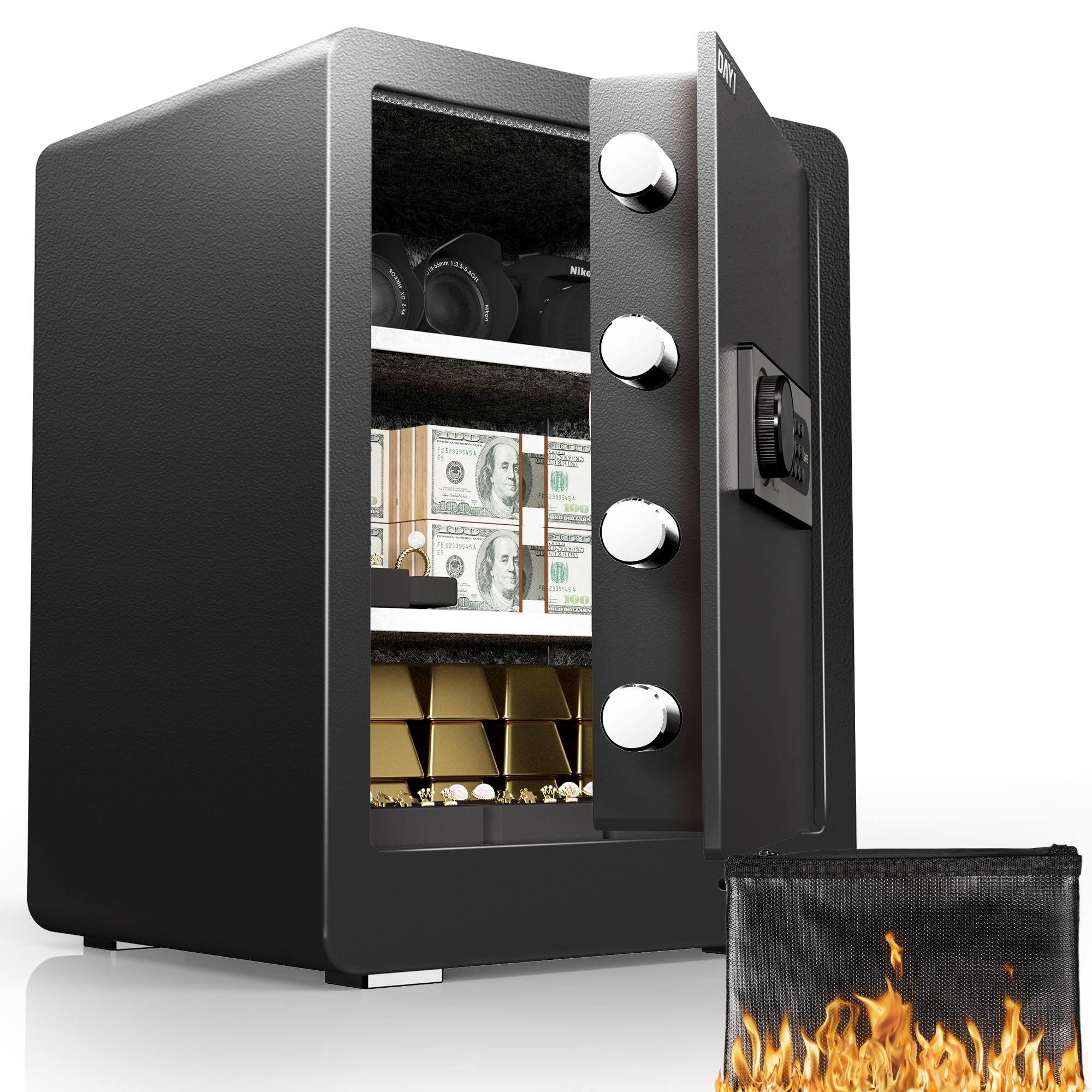 DAYI Safe Box, 2.0 Cubic Feet Home Safe with Fireproof Waterproof Bag ...