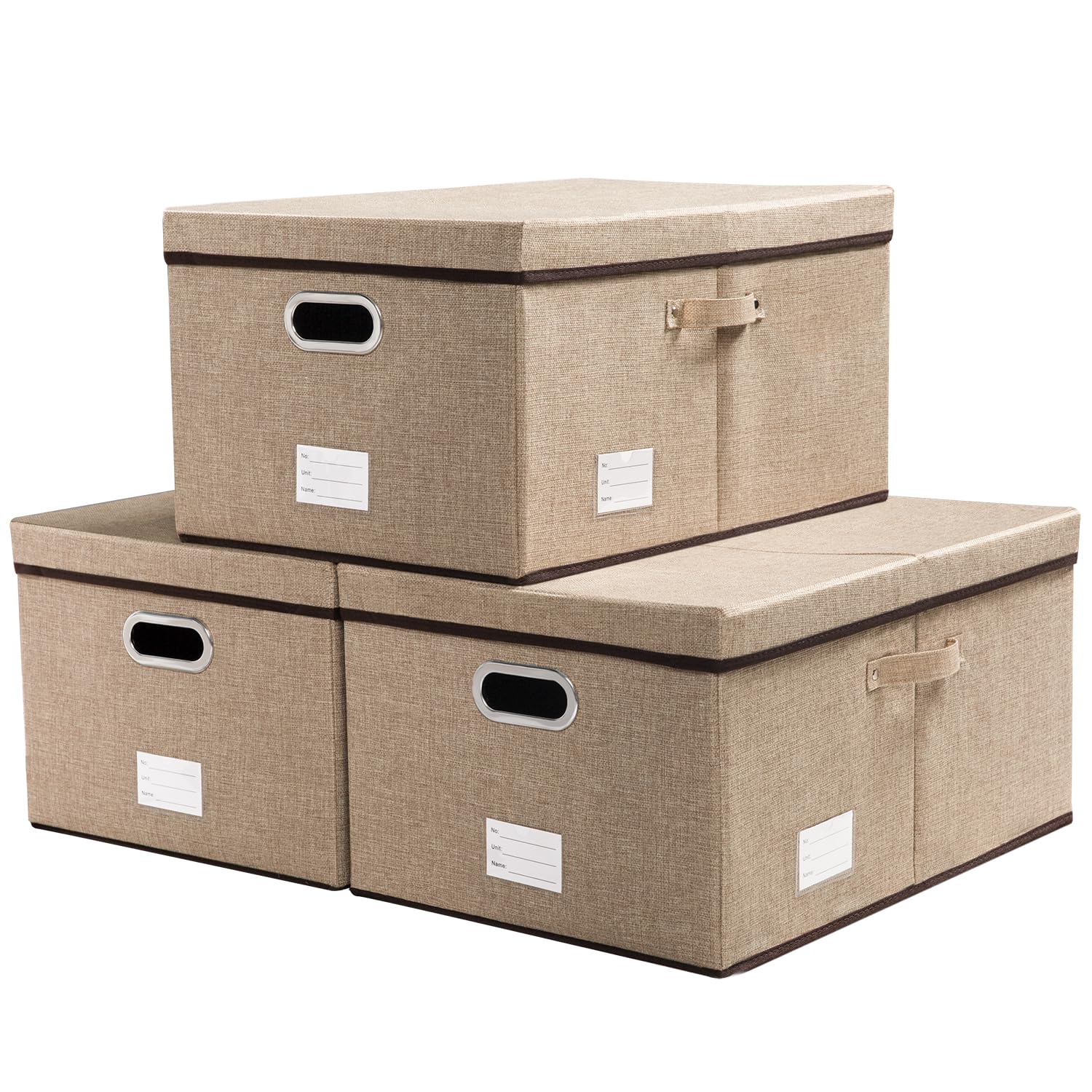 PRANDOM Storage Bins with Lids [3-Pack] Jute Fabric Foldable Storage ...