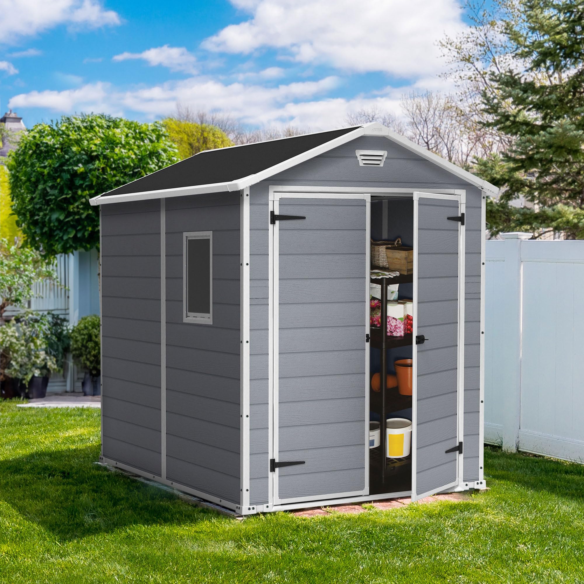 Keter Manor 6x8 Ft All-Weather Heavy-Duty Resin Outdoor Storage Shed ...