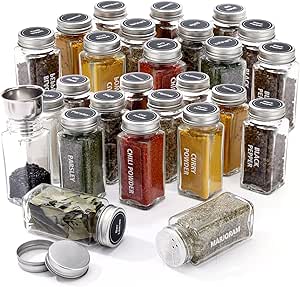 Amazon.com: Spice Jars, 28 Pack 3.5 OZ Ultra Clear Glass Spice Jars ...