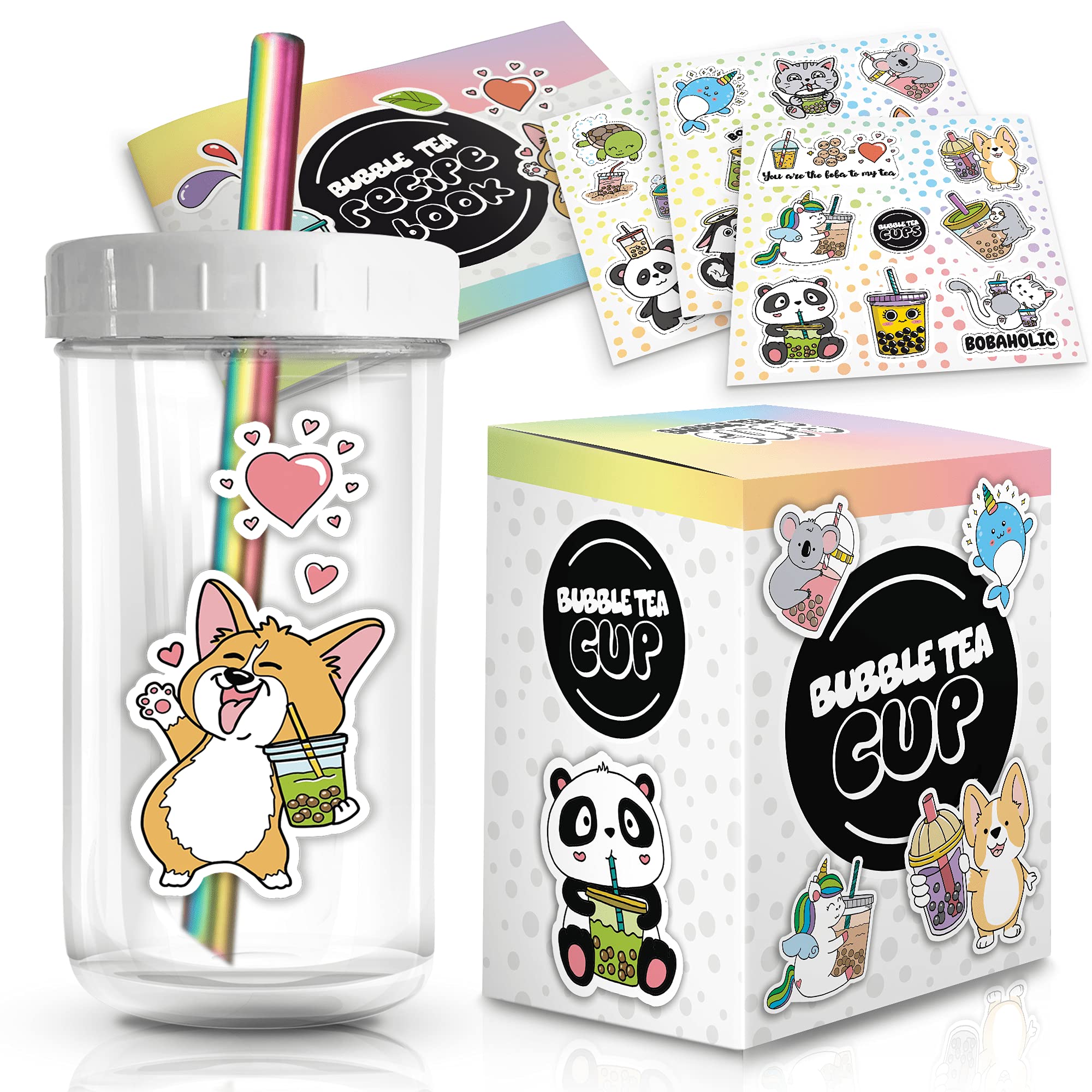 Buy Reusable Bubble Tea Cup Set – 22oz Glass Boba Tea Cup with Lids ...