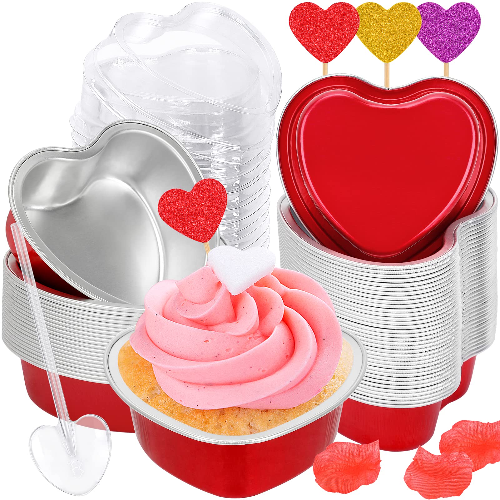 Colovis Heart Shaped Cake Pans, 36 Pack 3.4oz Red Mini Aluminum Foil ...