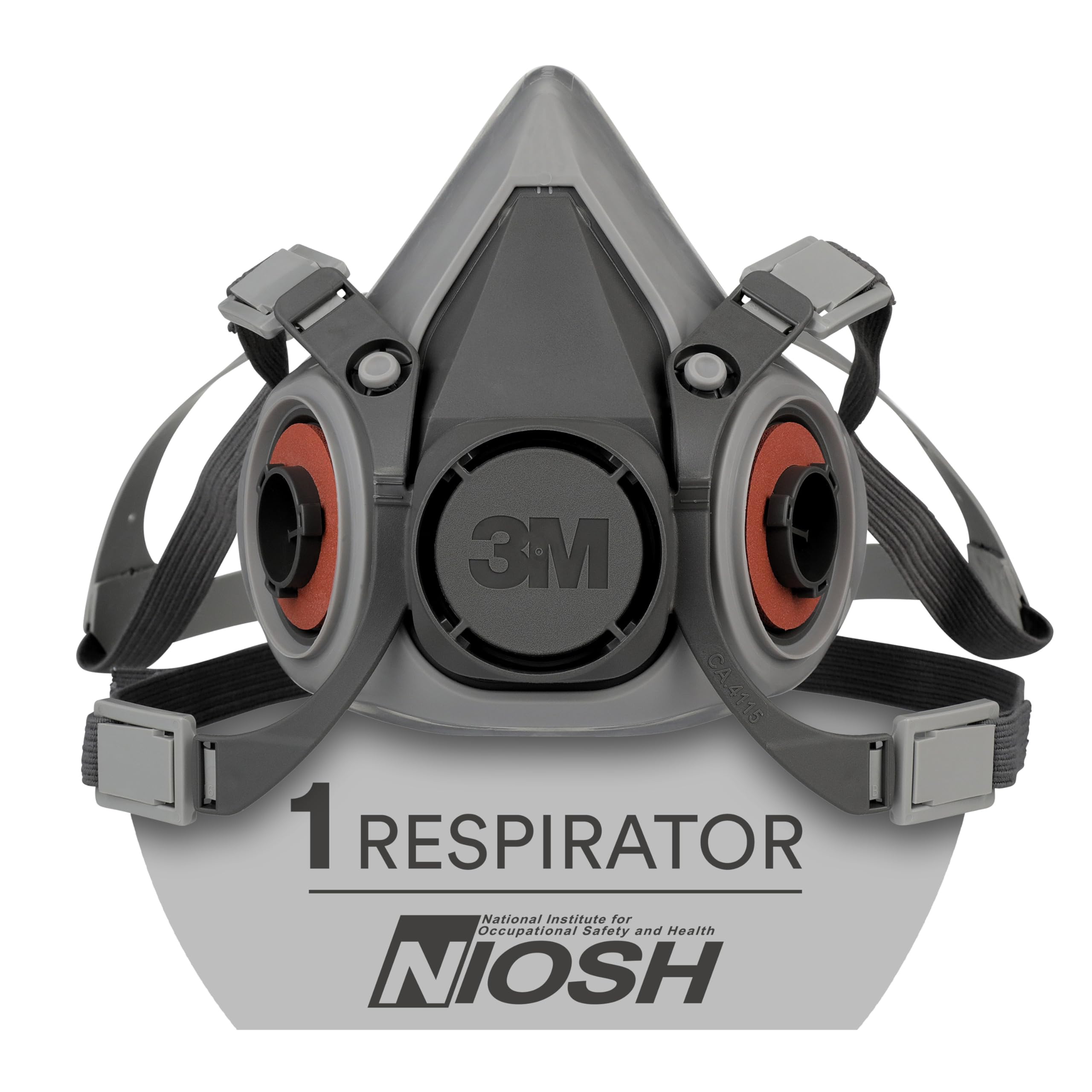 3M Half Facepiece Reusable Respirator 6100, NIOSH, Four-Point Harness ...