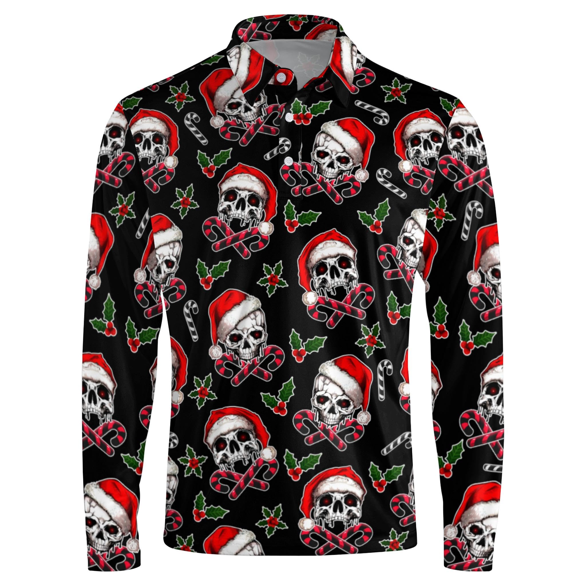 Skull Polo Shirts Skulls Golf Shirts for Men Long Sleeves Funny Polo Shirt Button Down Golf ...