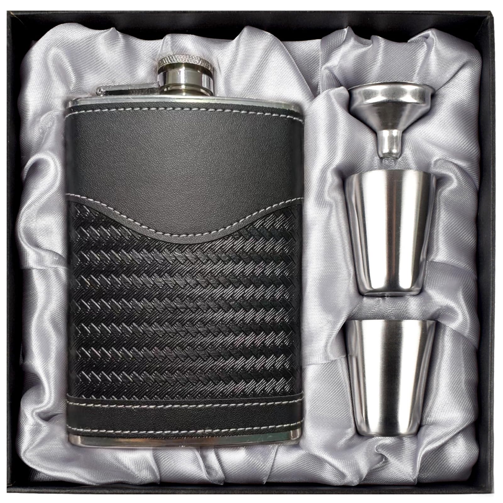 LHD HOME Hip Flasks for Men Leather Hip Flask Gift Set,Hip Flask 304 Stainless Steel Flask Set w ...