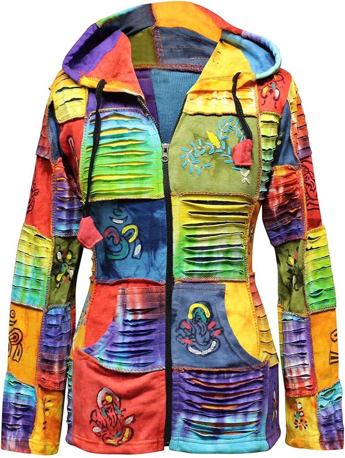 Womens Colorful Slashed Patchwork Hippie Hoodie: Amazon.co.uk: Clothing