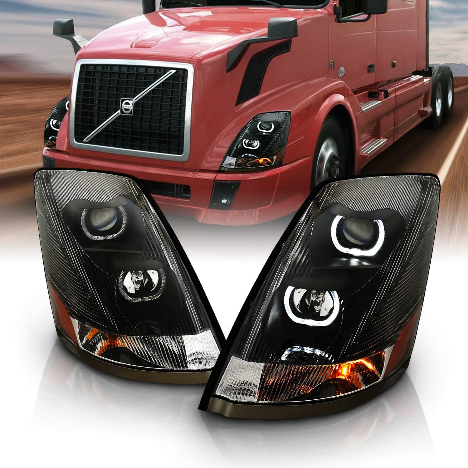 Amazon.com: AmeriLite Black Dual LED Halo Projector Headlights Pair for ...