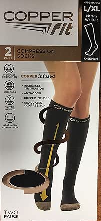Amazon.com: 2 Pair Copper Fit Energy Compression Socks Compression Knee ...