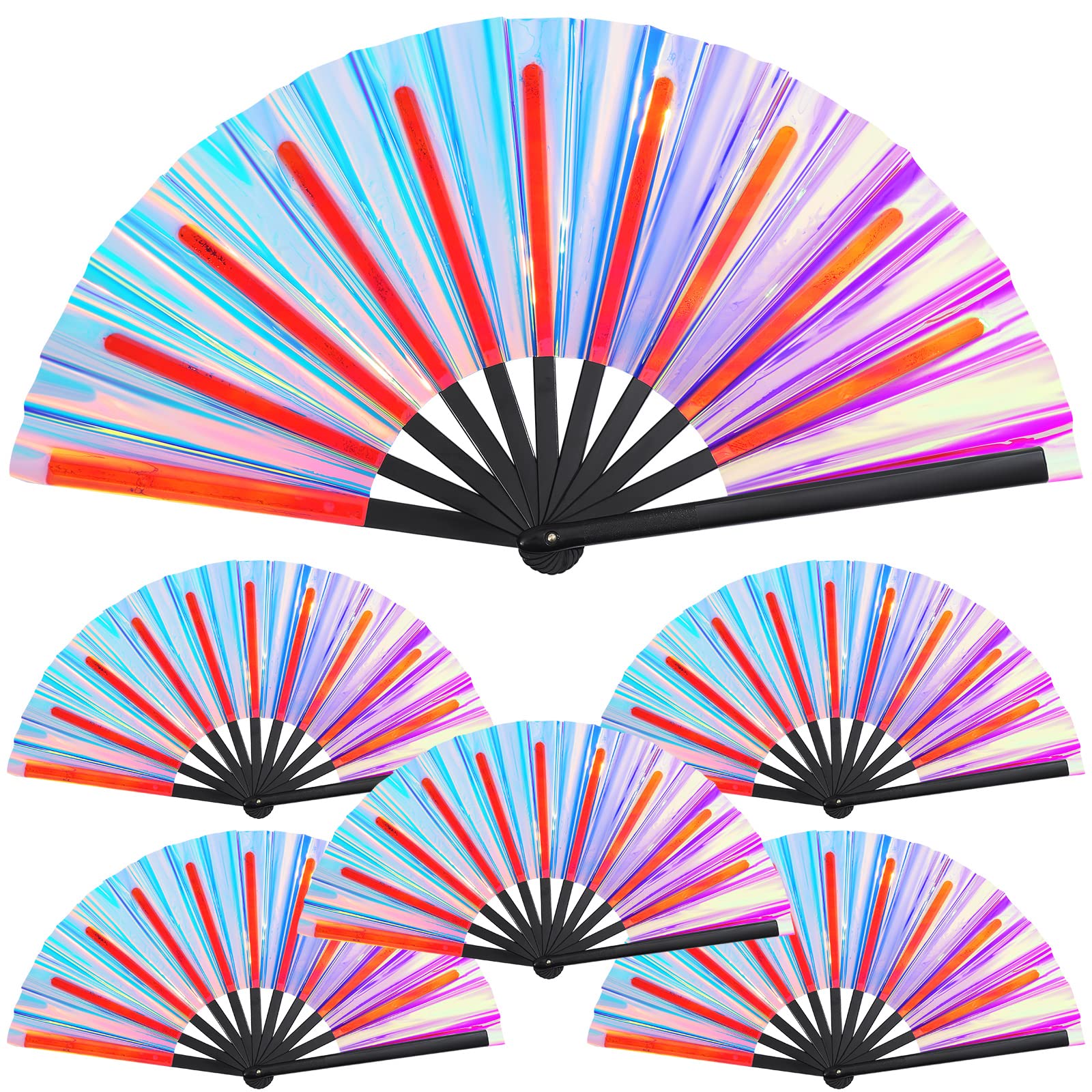 Purpeak 6 Pcs Large Folding Fans for Line Dancing 13" Big Holographic ...