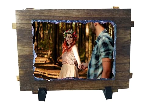 Personalized Rock Stone with Wooden Photo Frame, Customize with Your ...
