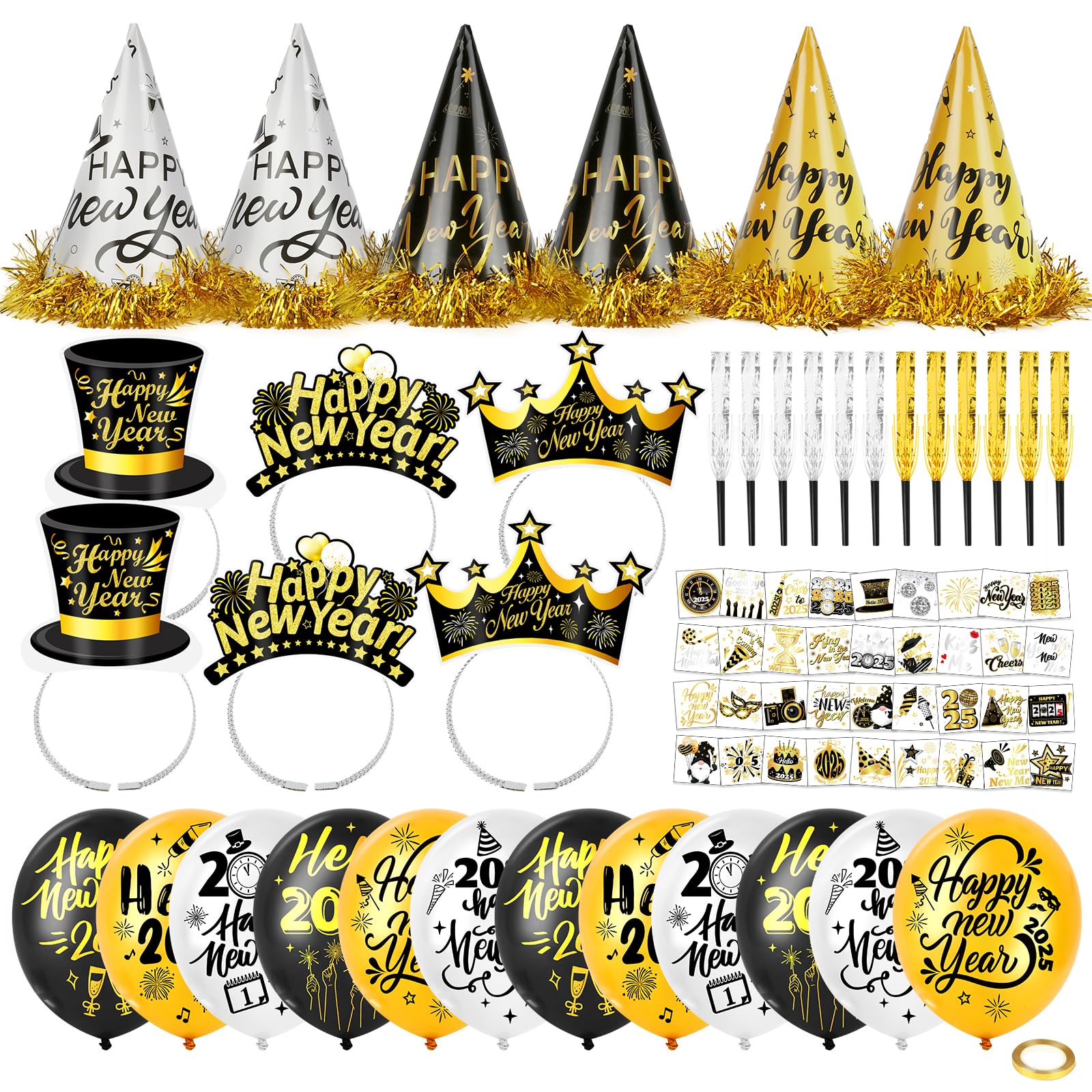 HOWAF New Years Eve Party Supplies 2025 NYE Party Favors Kit, 71pcs New ...