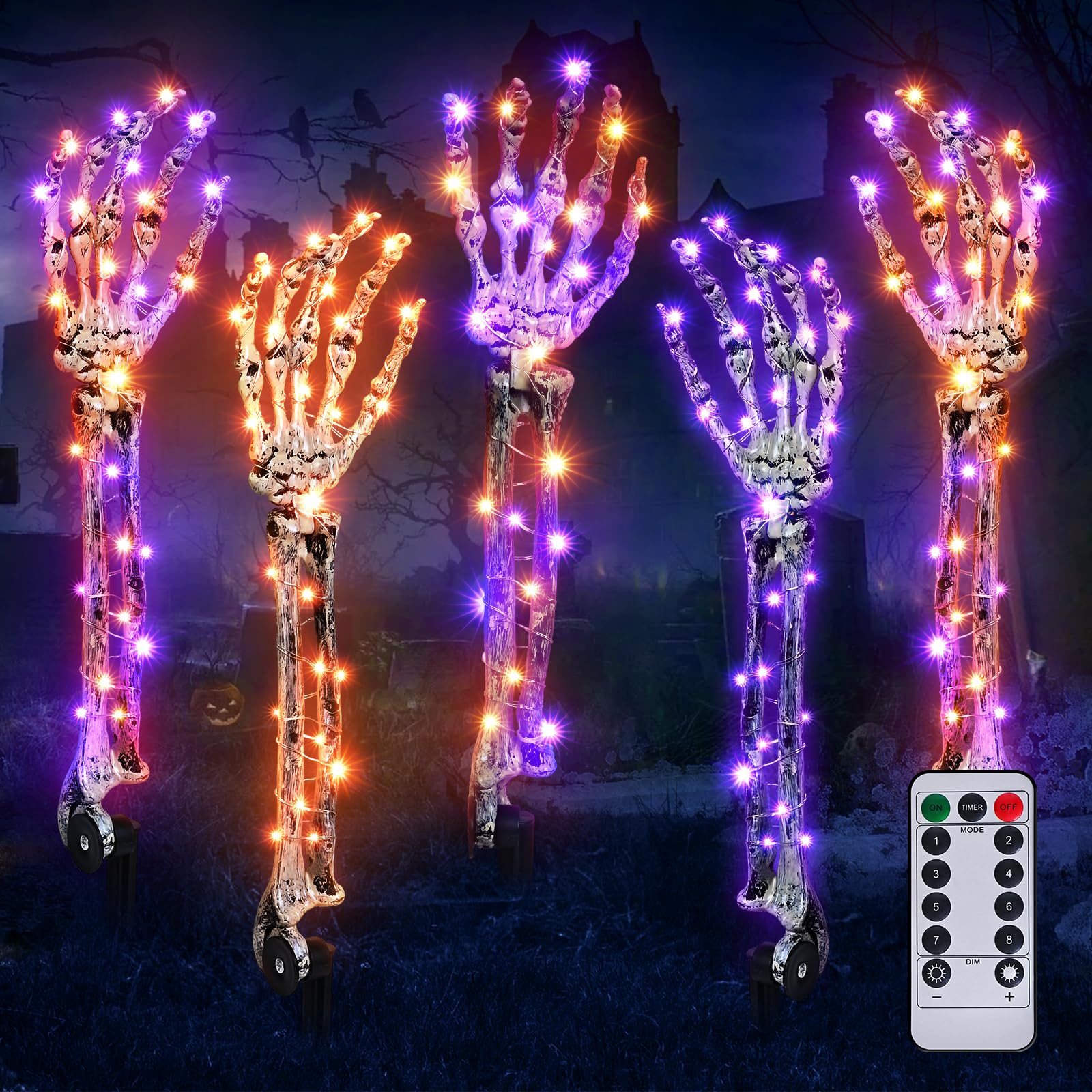 Halloween Decorations Outdoor, 5 Pack Lighted Skeleton Arm Stake with ...