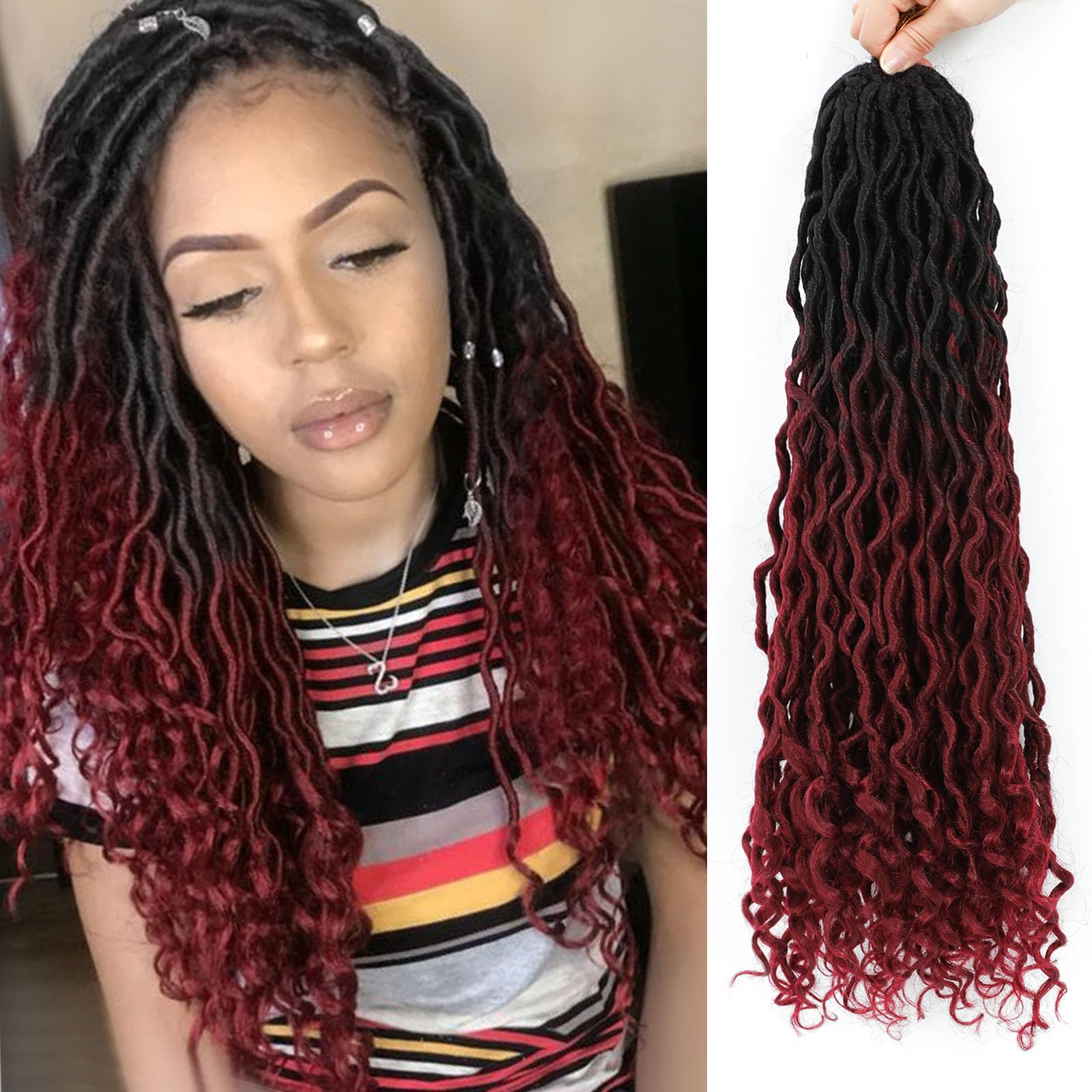 Goddess Locs Crochet Hair 18 Inch 6 Packs Crochet Faux Locs with Curly ...