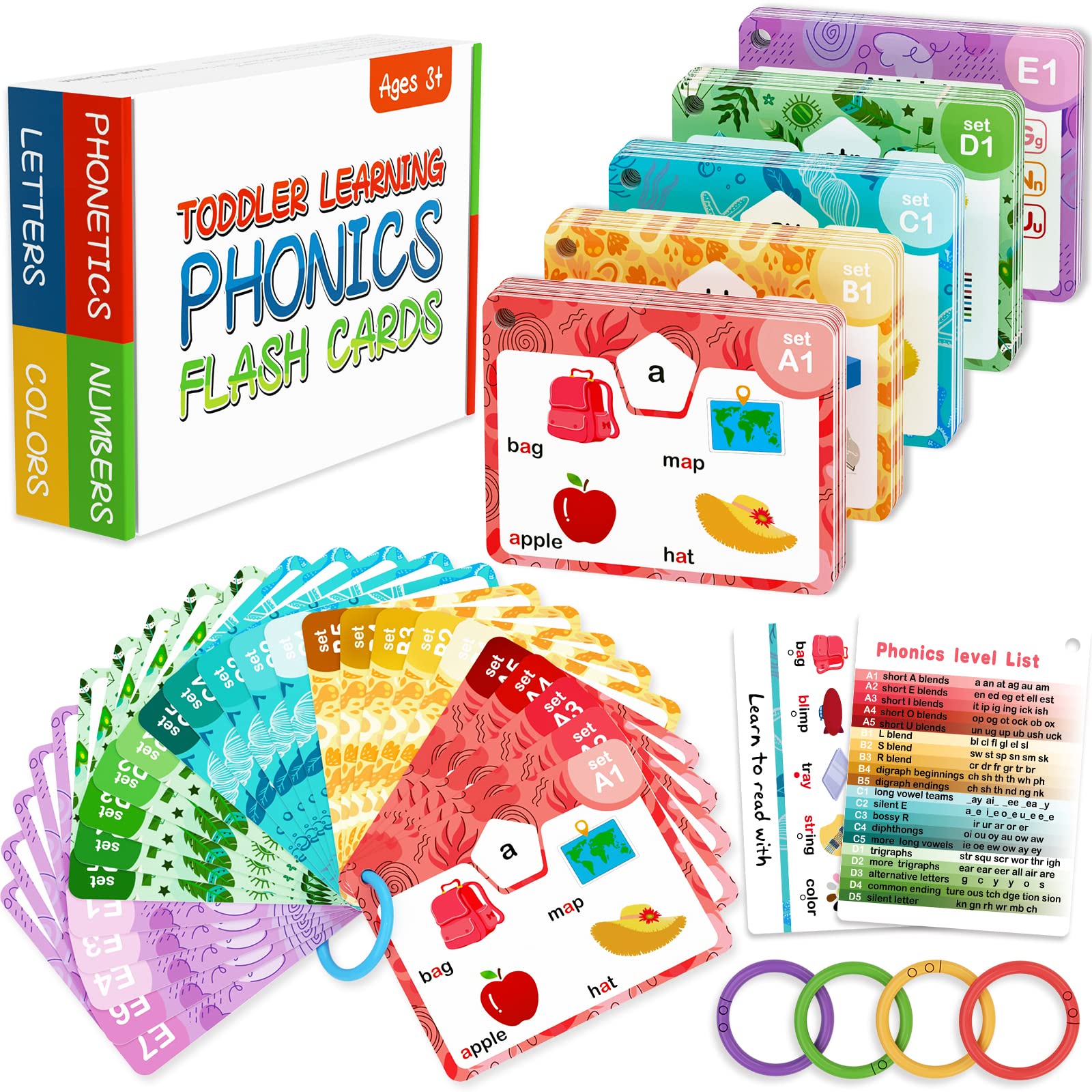 Mua 70PCS Phonics Flash Cards Kindergarten with Sorting Rings - 468 ...