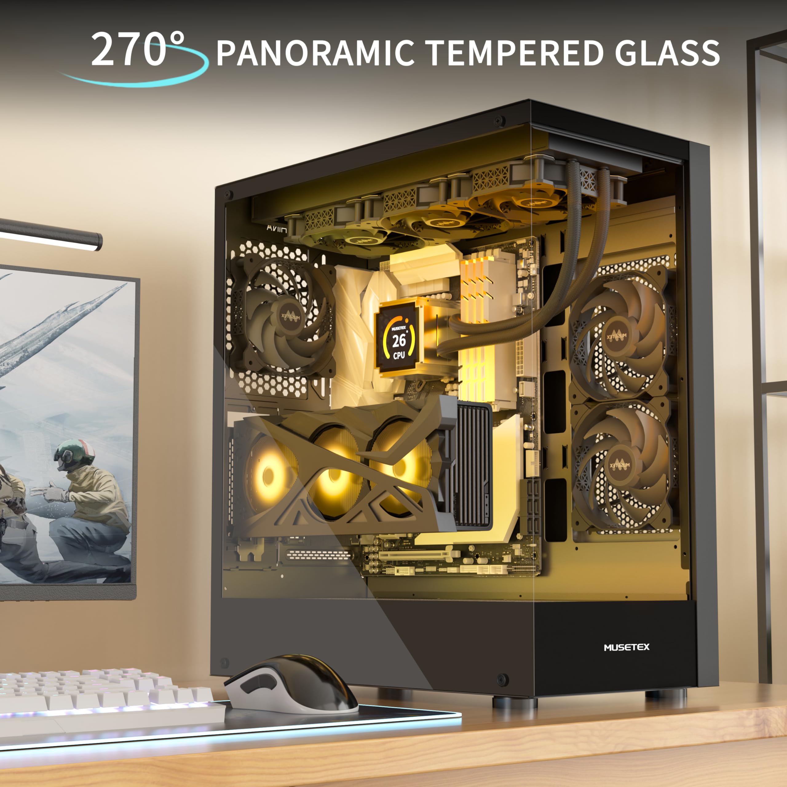 Mua MUSETEX ATX PC Case, 360 mm Wheel Support, Full-View Dual Tempered ...