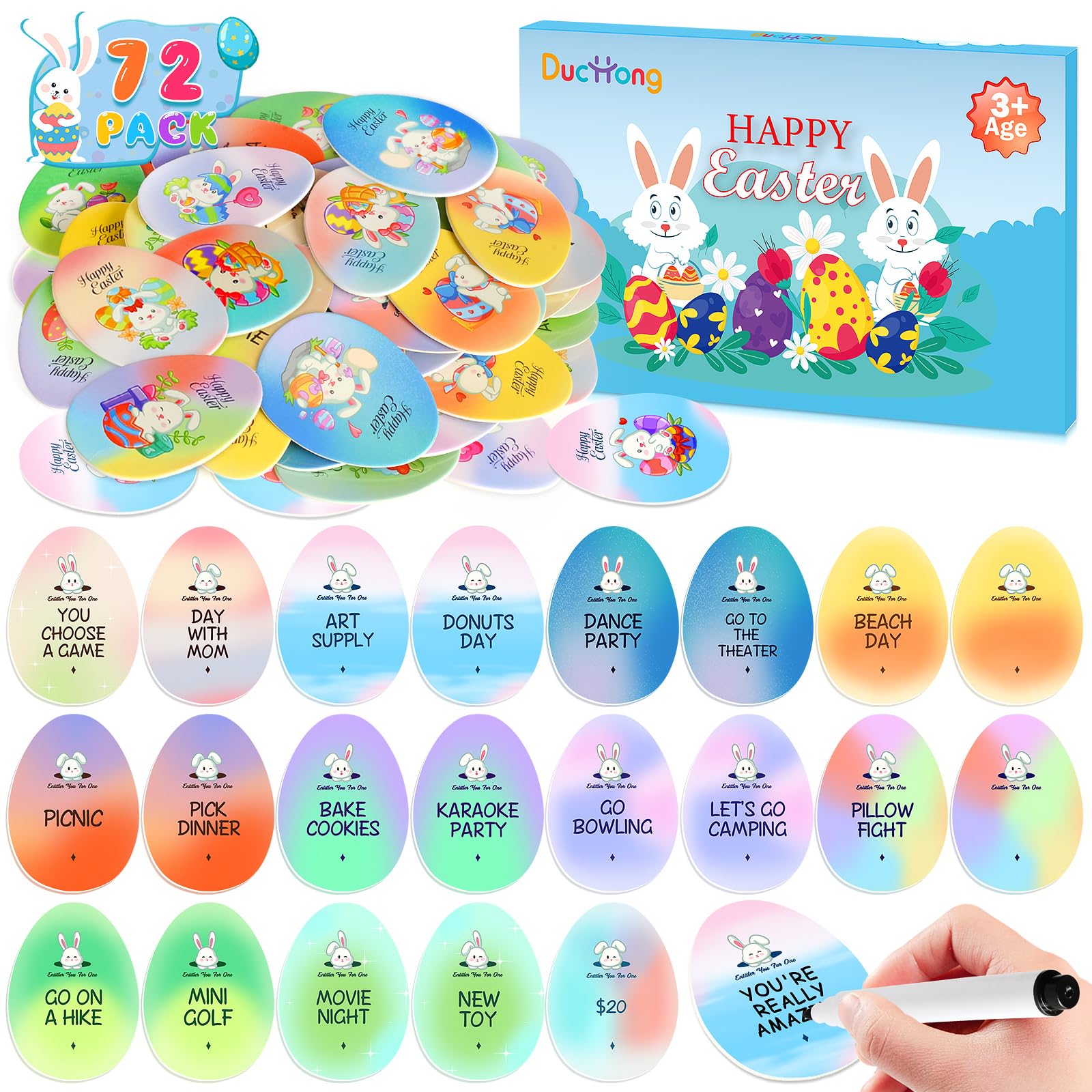 Duchong Easter Egg Fillers Bulk, 72 Packs Easter Tokens, Basket ...