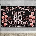 Amazon.com: Trgowaul 80th Birthday Decorations for Women Rose Gold Birthday Backdrop Banner 5.9 ...