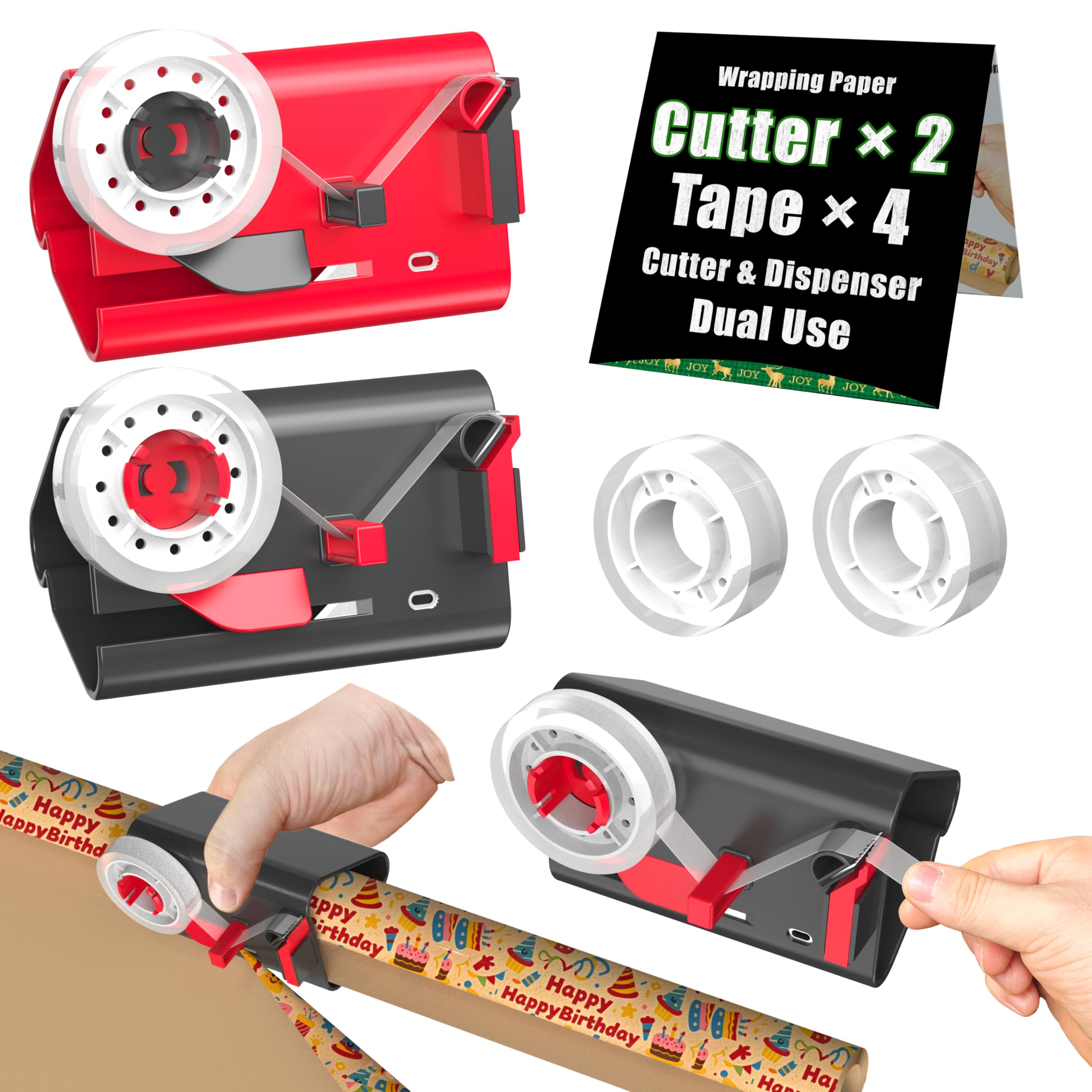 Wraprocut (2-Pack) Wrapping Paper Cutter & Tape Dispenser Dual Function ...