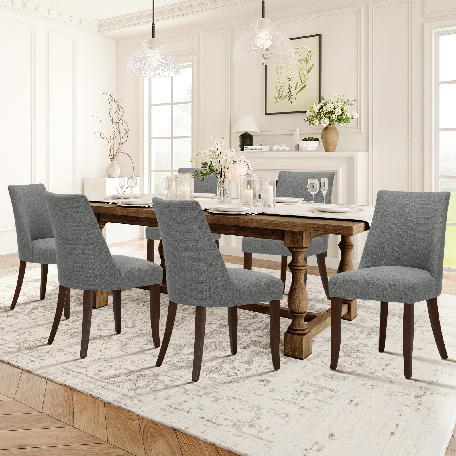 COLAMY Upholstered Dining Chairs Set of 6, Mid Century Modern Kitchen ...