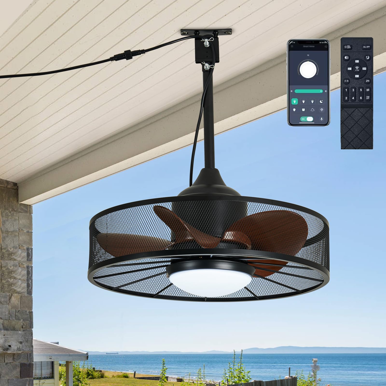 Outdoor Ceiling Fans with Light Pulg in 18.89 Wet Hanging Fan for ...