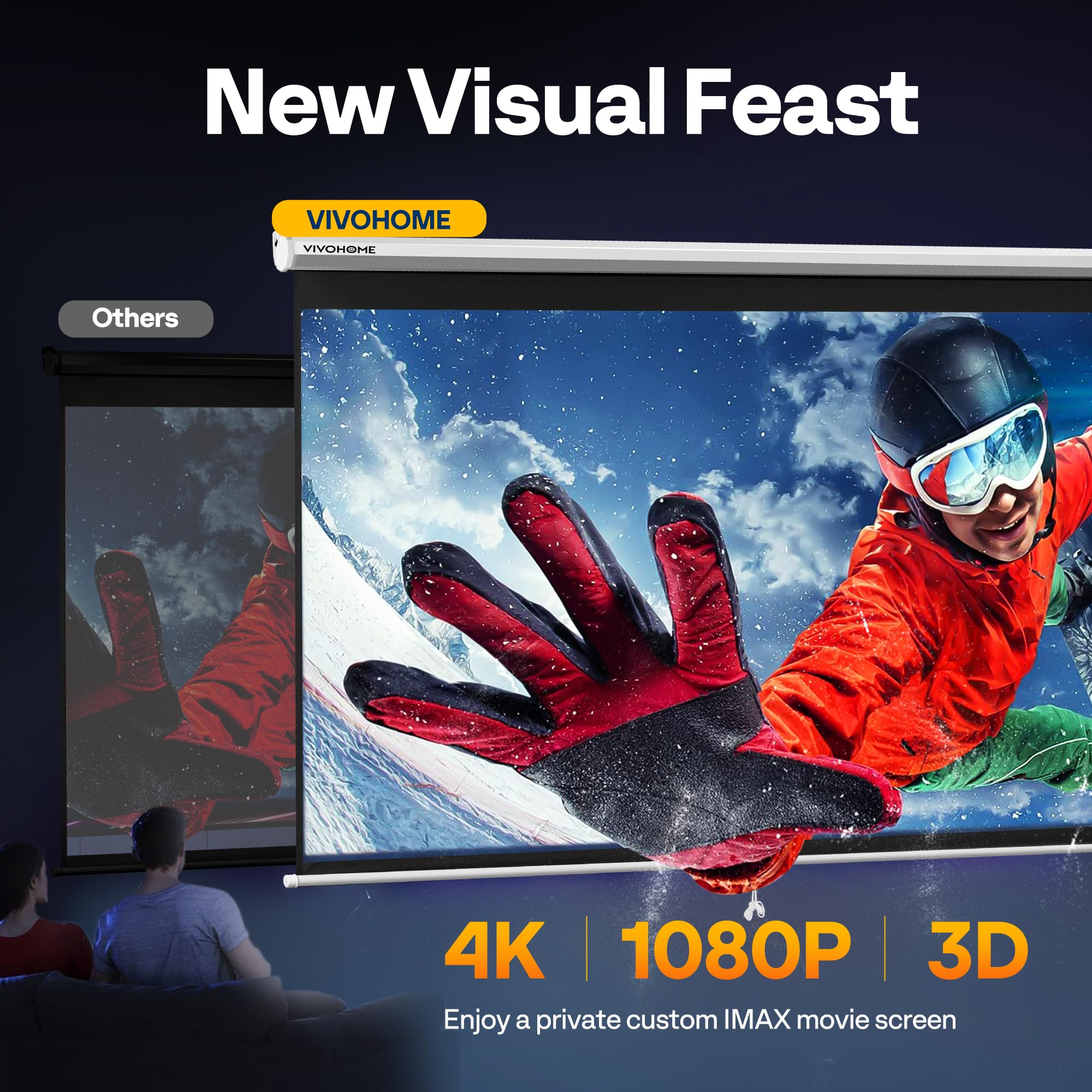 VIVOHOME Projector Screen Pull Down, 16:9 80 Inch Retractable ...