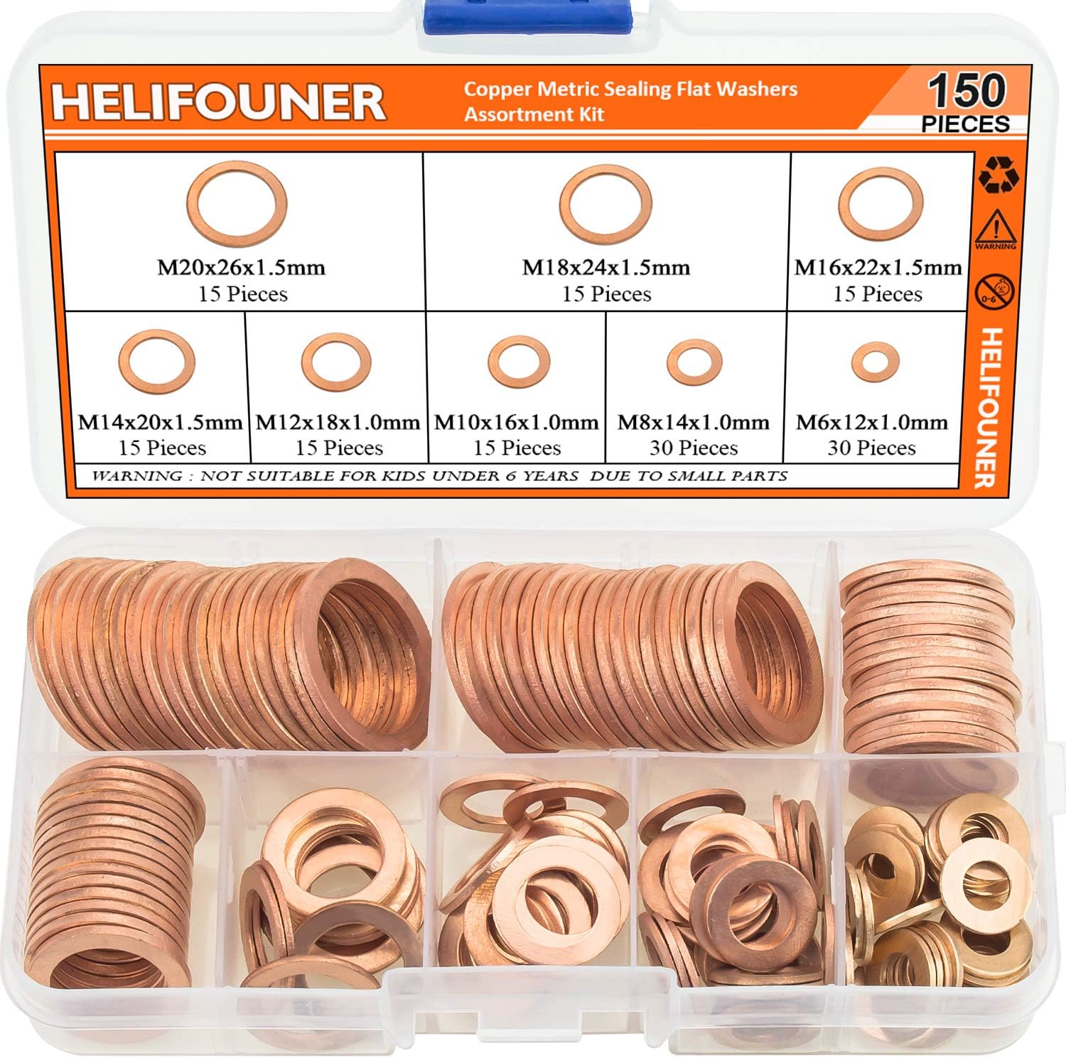 Copper Washers SELIKOUR 150PCS 8 Sizes Copper Metric Sealing Washers Copper Washers SELIKOUR 150PCS 8 Sizes Copper Metric Sealing Washers
