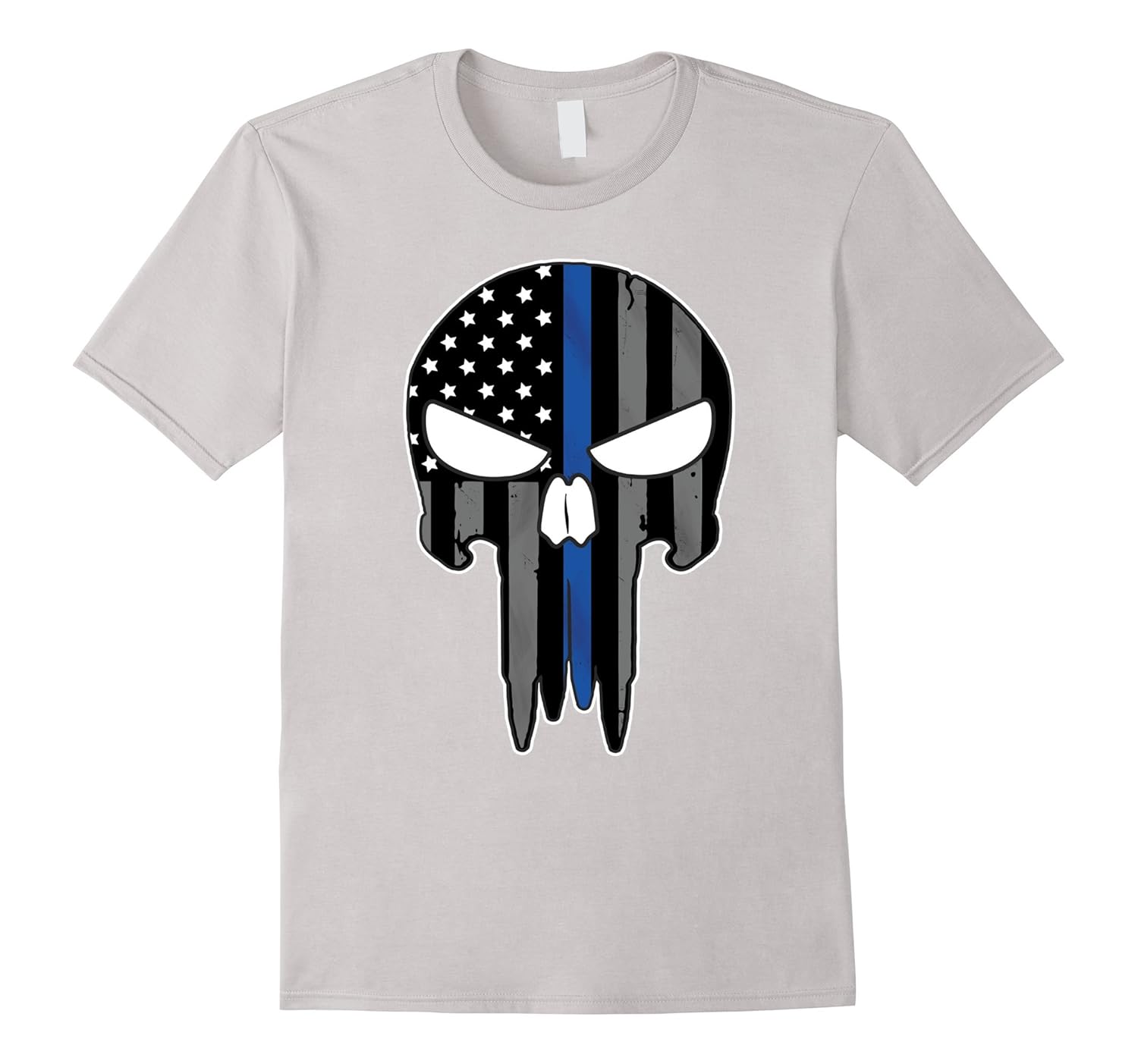 Support Police – Thin Blue Line Skull and American Flag-BN – Banazatee