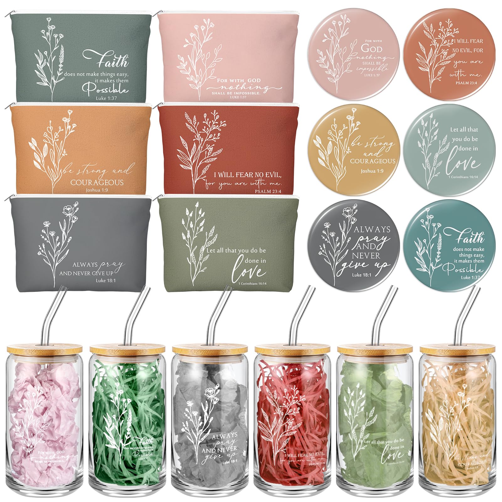 Fumete 6 Set Christian Gifts Religious Makeup Bag Bible Verse Glass ...