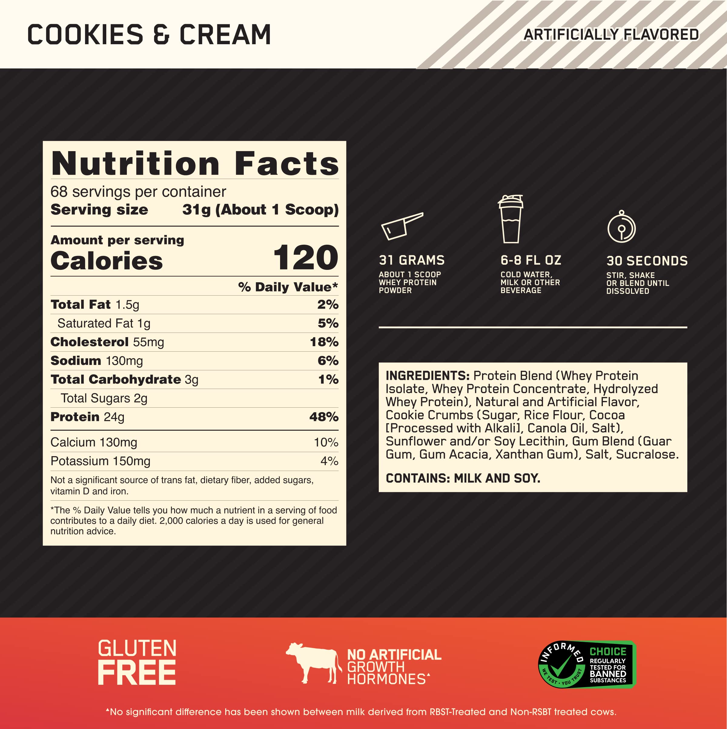 Optimum Nutrition Gold Standard 100% Whey Protein Powder, Cookies ...