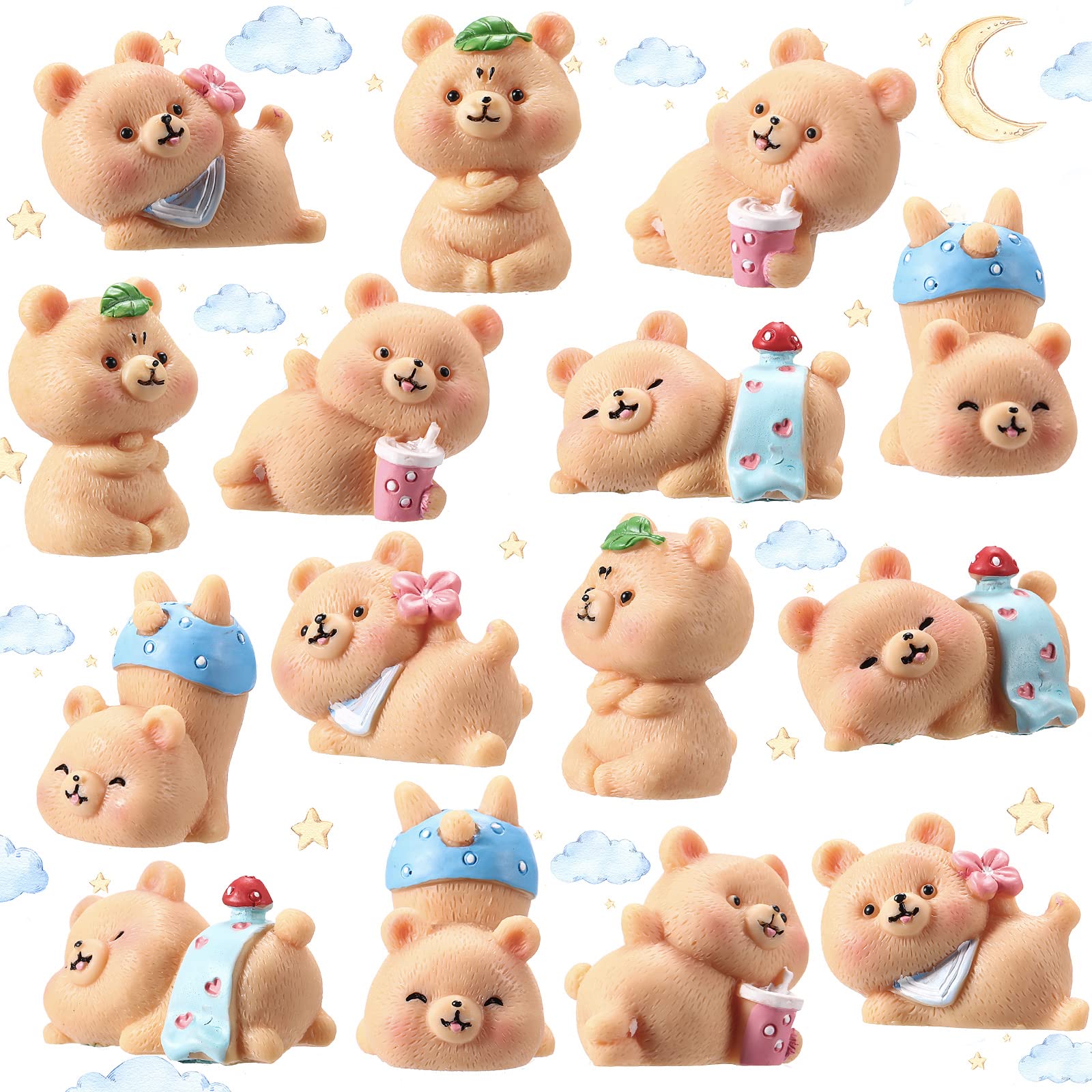 15 Pieces Cute Bear Miniature Figurines Bear Baby Shower Decoration ...
