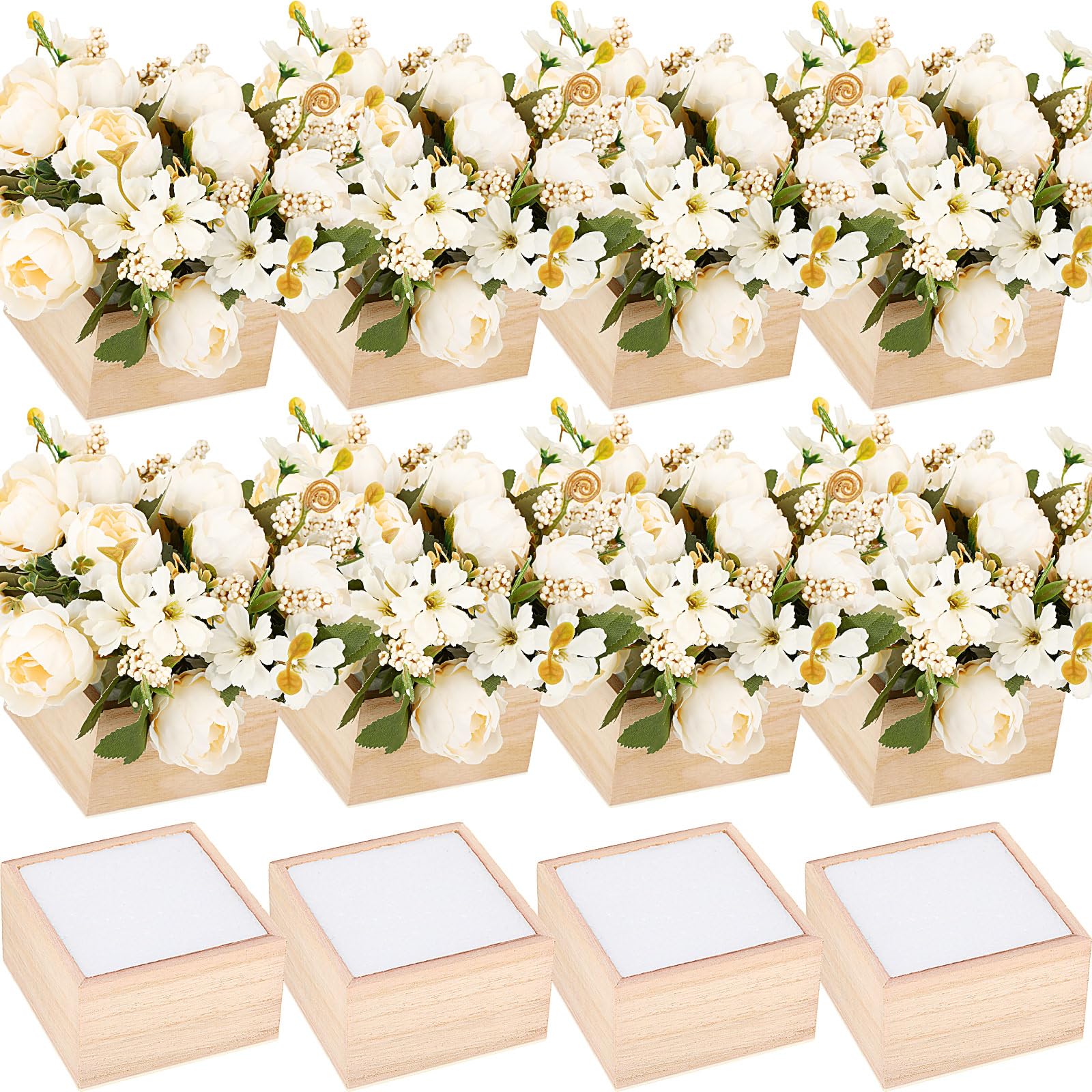 Suzile 12 Sets Square Rustic Wooden Box with Foam Blocks 4" x 4" x 2.3 ...