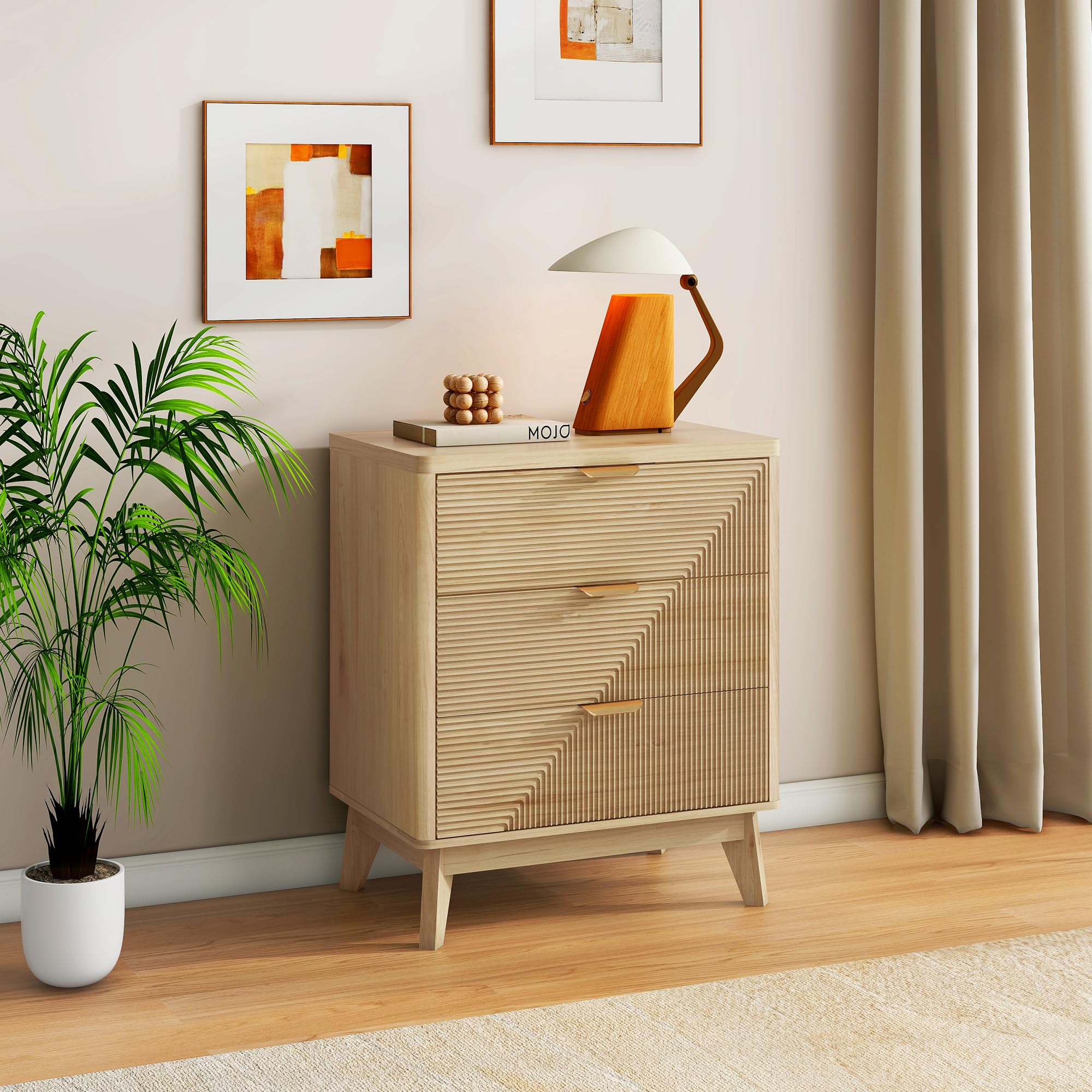 LYNCOHOME 3 Drawer Fluted Dresser for Bedroom, Modern Wood Chest of ...