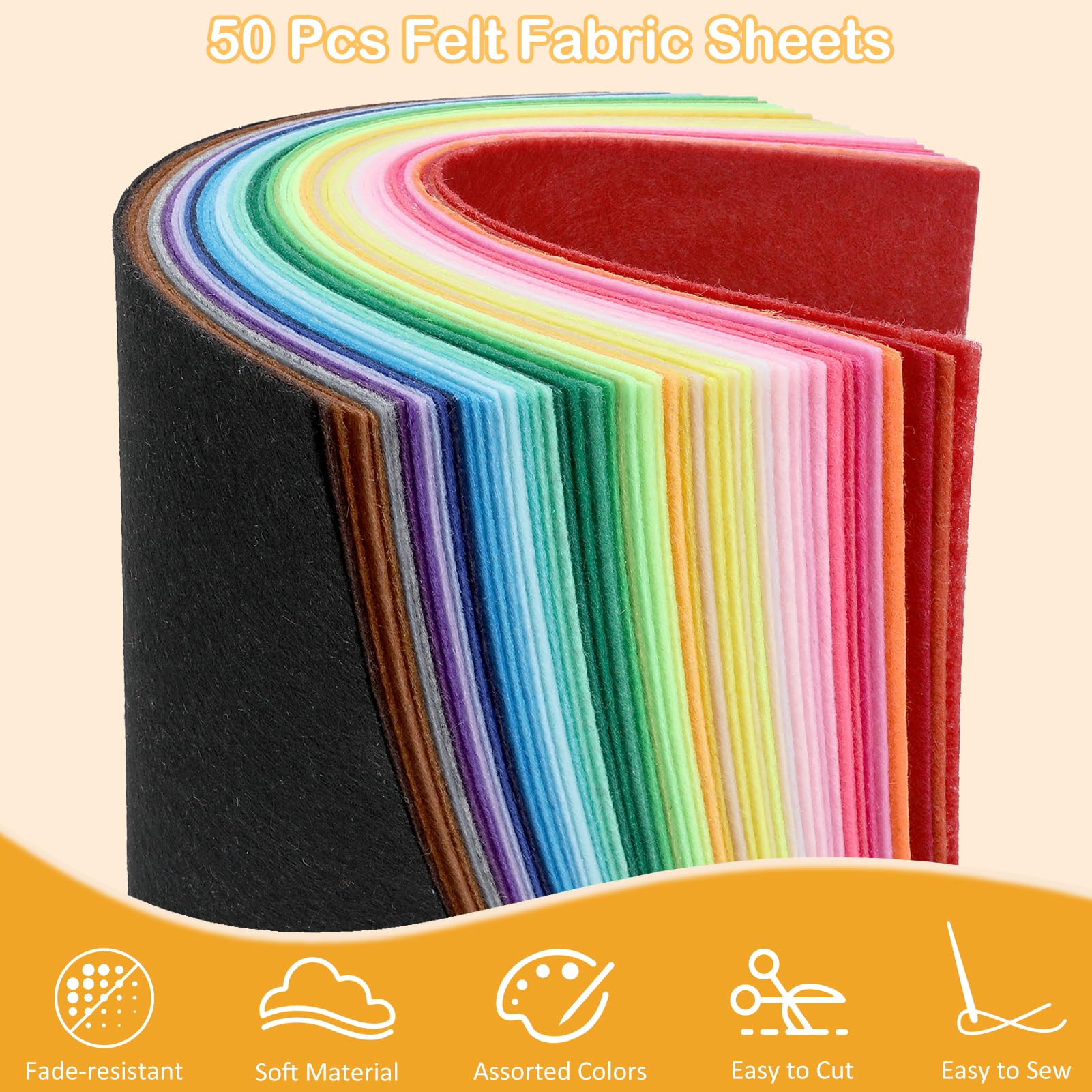 Mua 50Pcs Thin Felt Fabric Sheets, Assorted Colors Stiff Felt Sheets ...