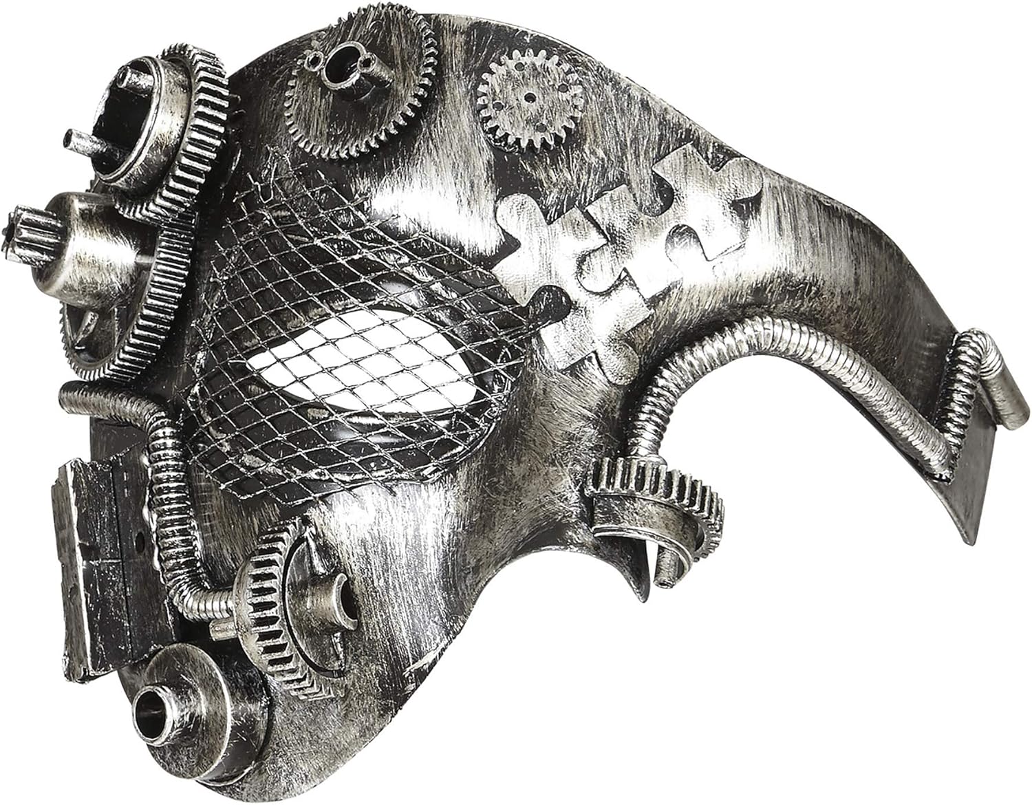 Silver Steampunk Half Face Mask Victorian Era Fancy Dress Costume ...