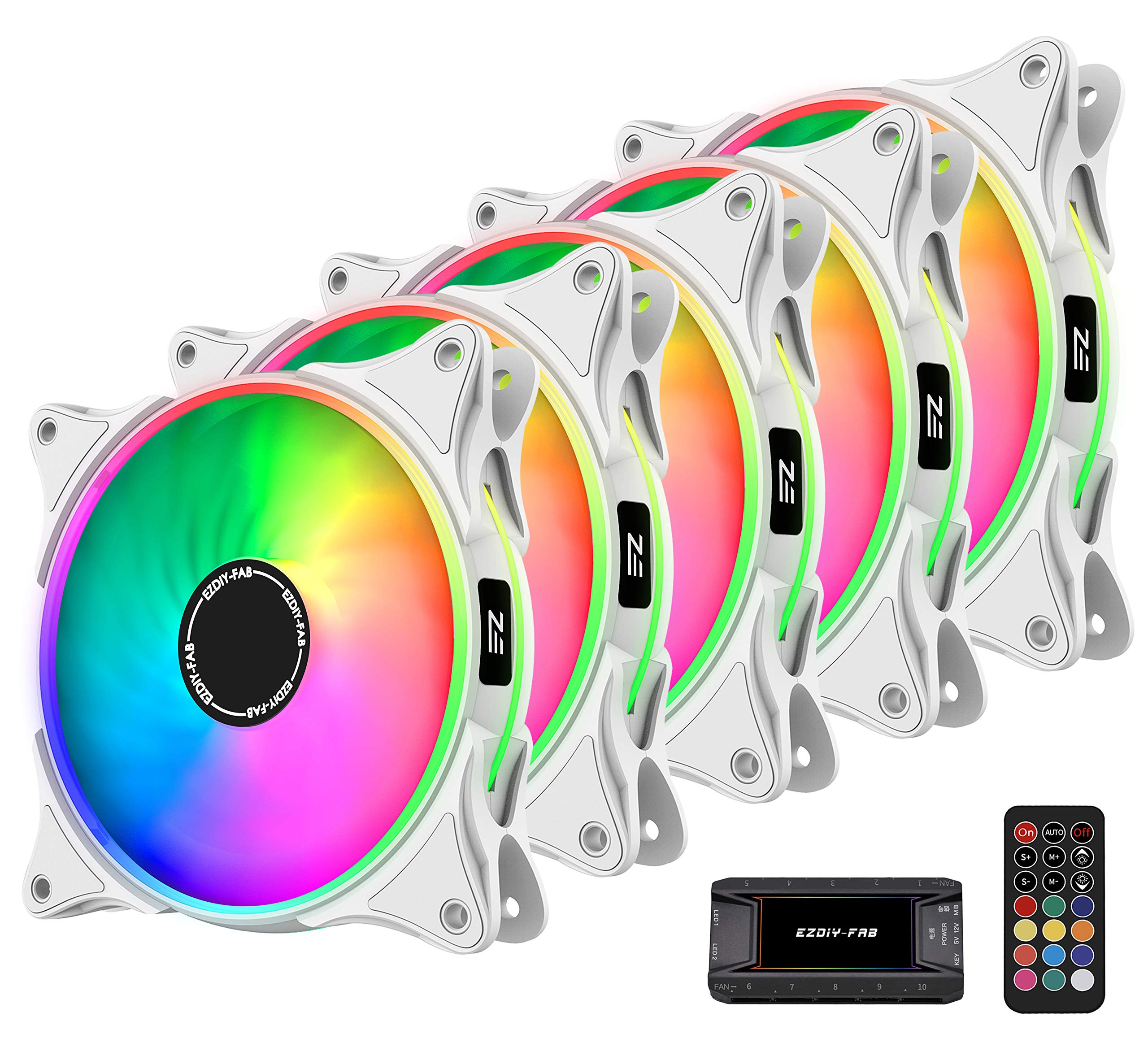 Buy EZDIY-FAB 120mm Puro White RGB Case Fan with 10-Port Fan Hub X and ...