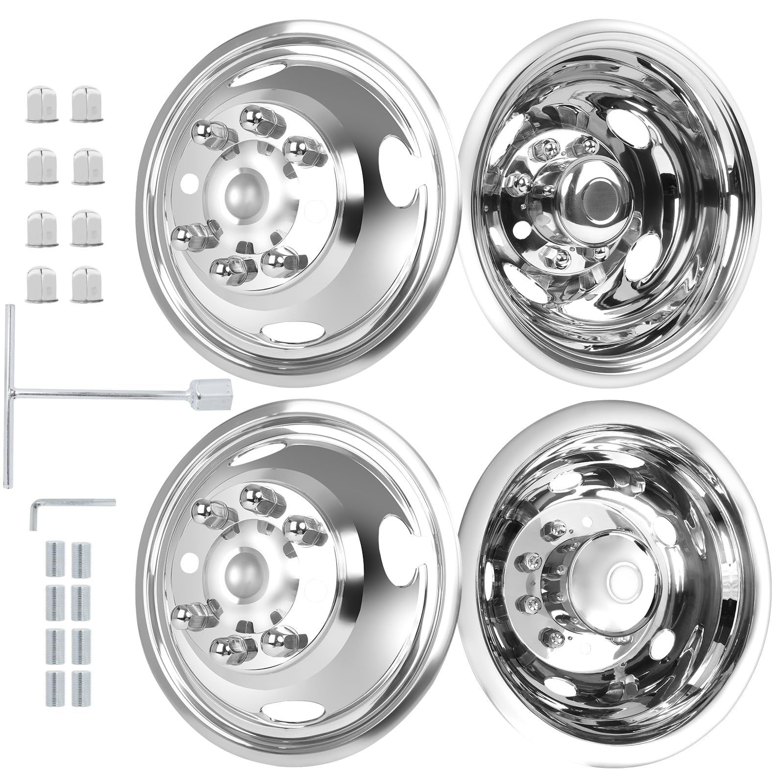 hightall 16 Wheel Simulators, 16" 8 Lug Stainless Steel RV Hubcaps ...