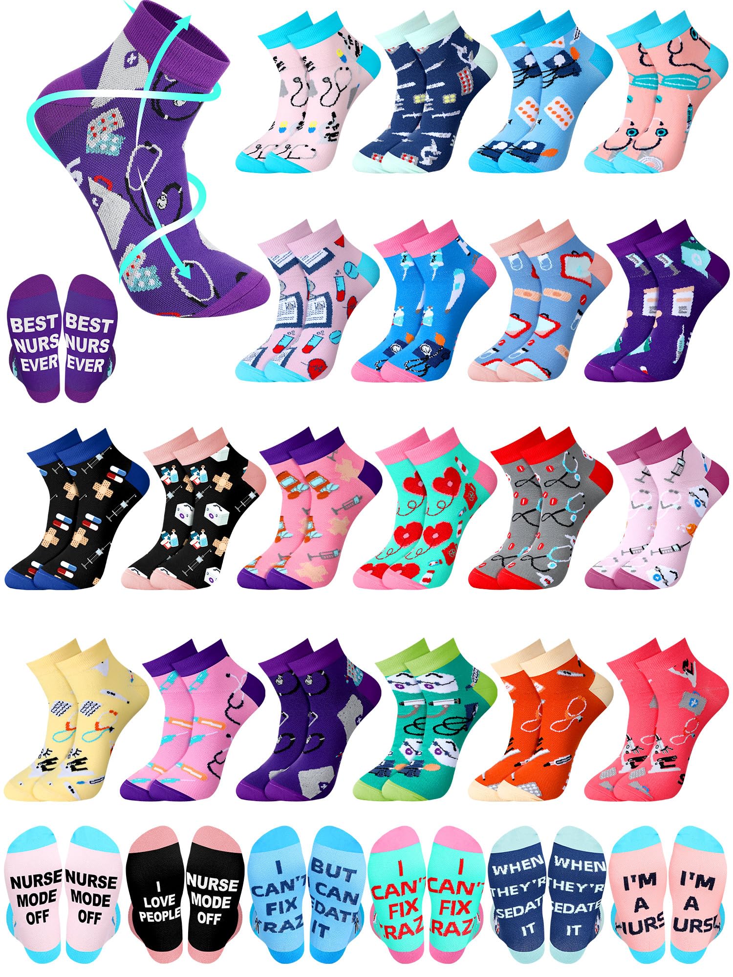 Silicherry 20 Pairs Funny Nurse Compression Socks for Women Nurse Week ...