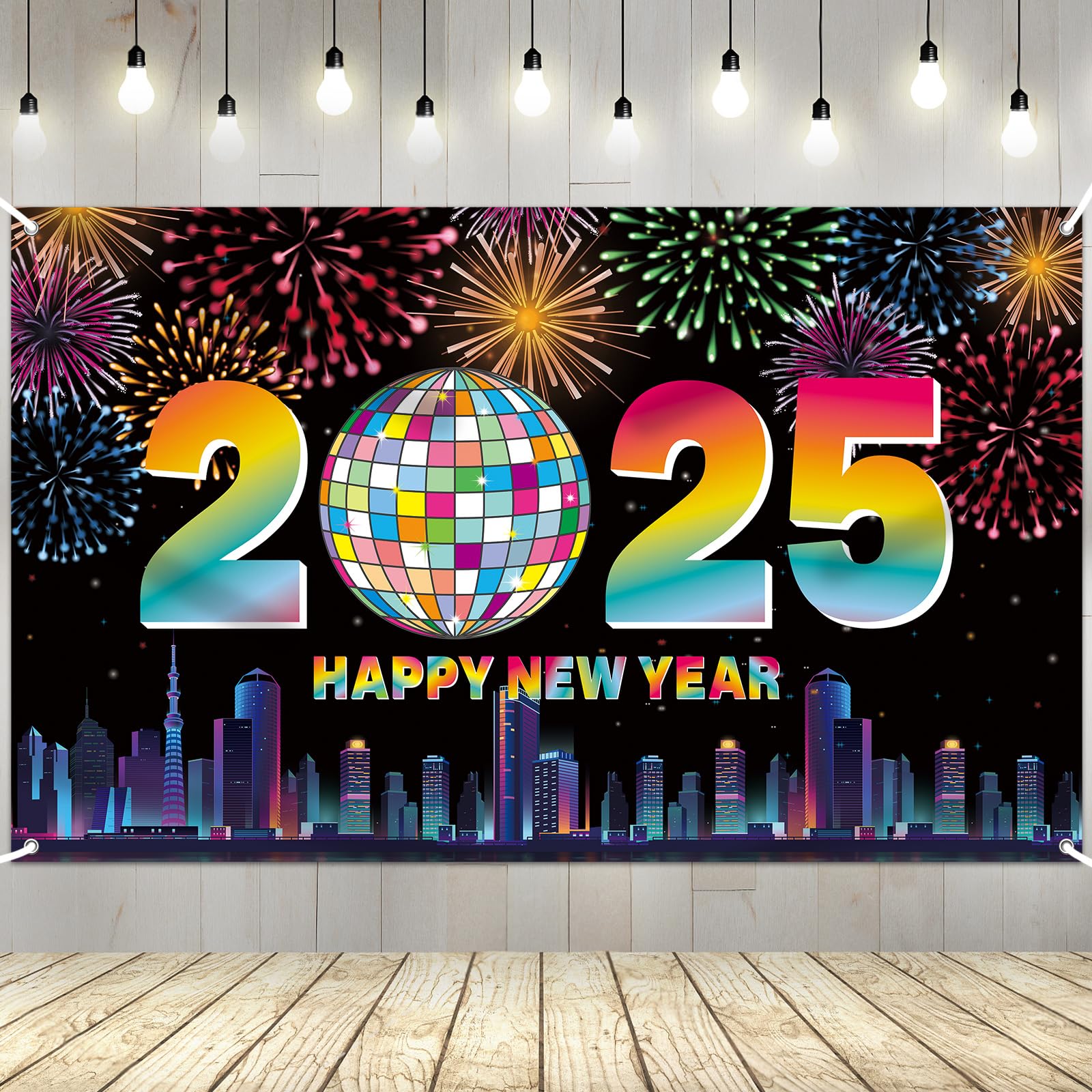 YQUQWN Happy New Year Banner 2025-72x44 Inch 2025 Multicolor Disco Ball ...